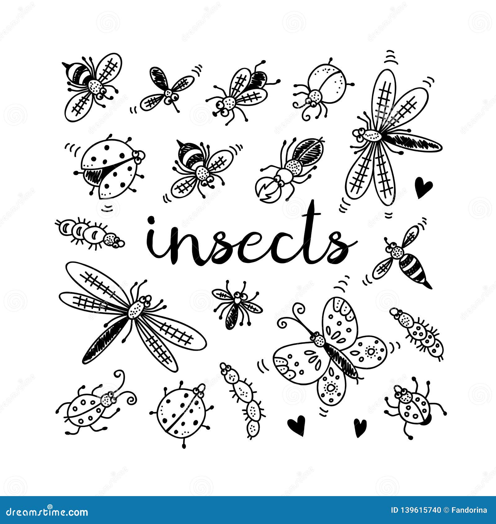Insects Doodle Set Vector Illustration | CartoonDealer.com #199575816