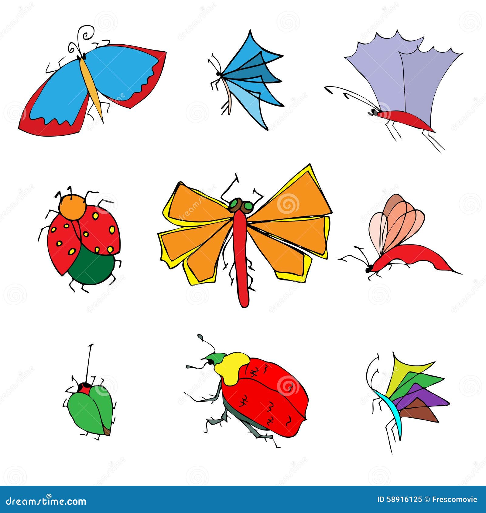 Insects doodle set stock vector. Illustration of retro - 58916125