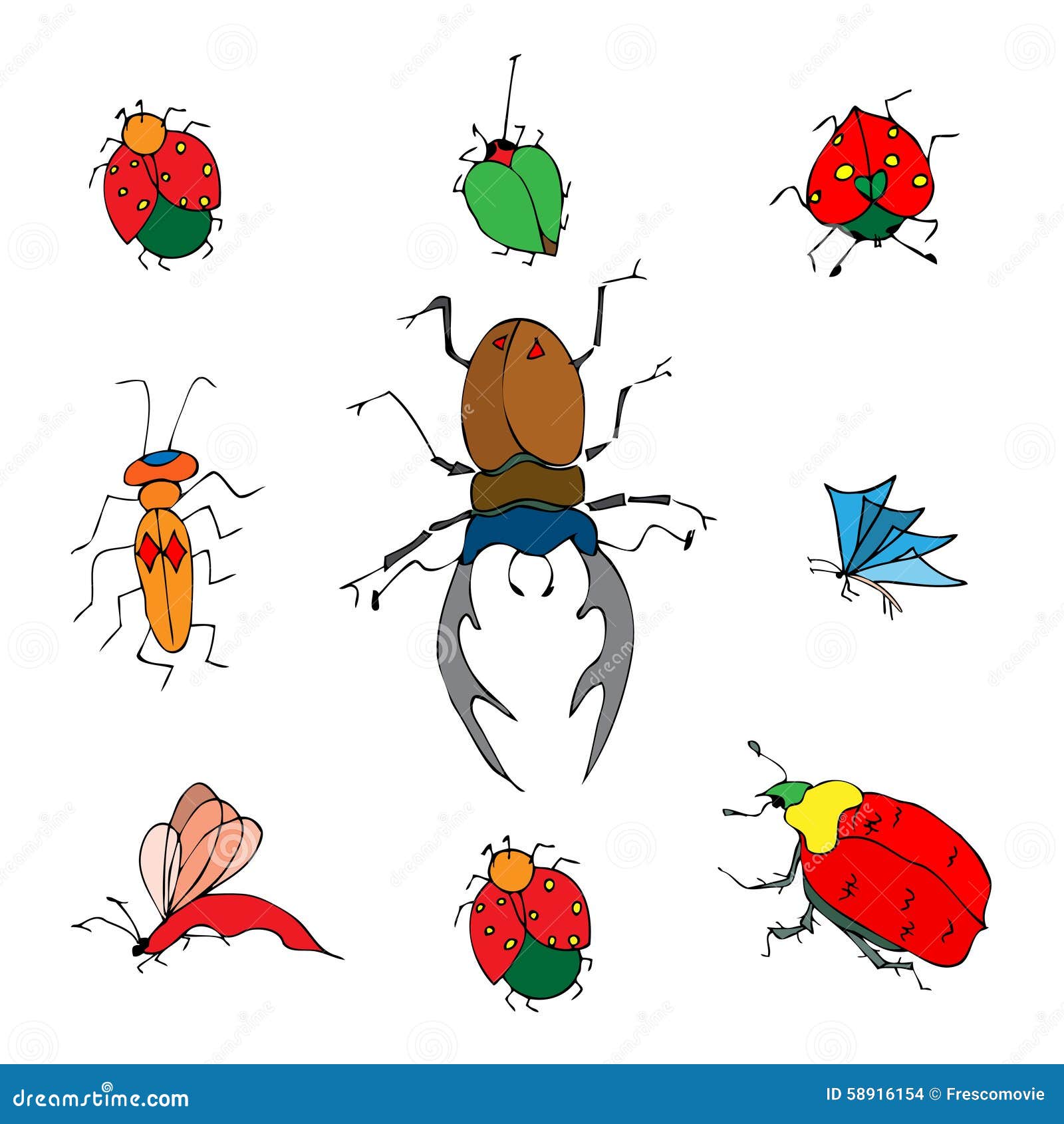 Insects doodle set stock vector. Illustration of color - 58916154