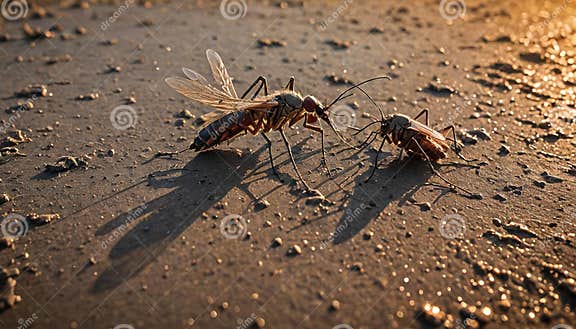 Insects Fighting on the Surface of the Mud Stock Illustration ...
