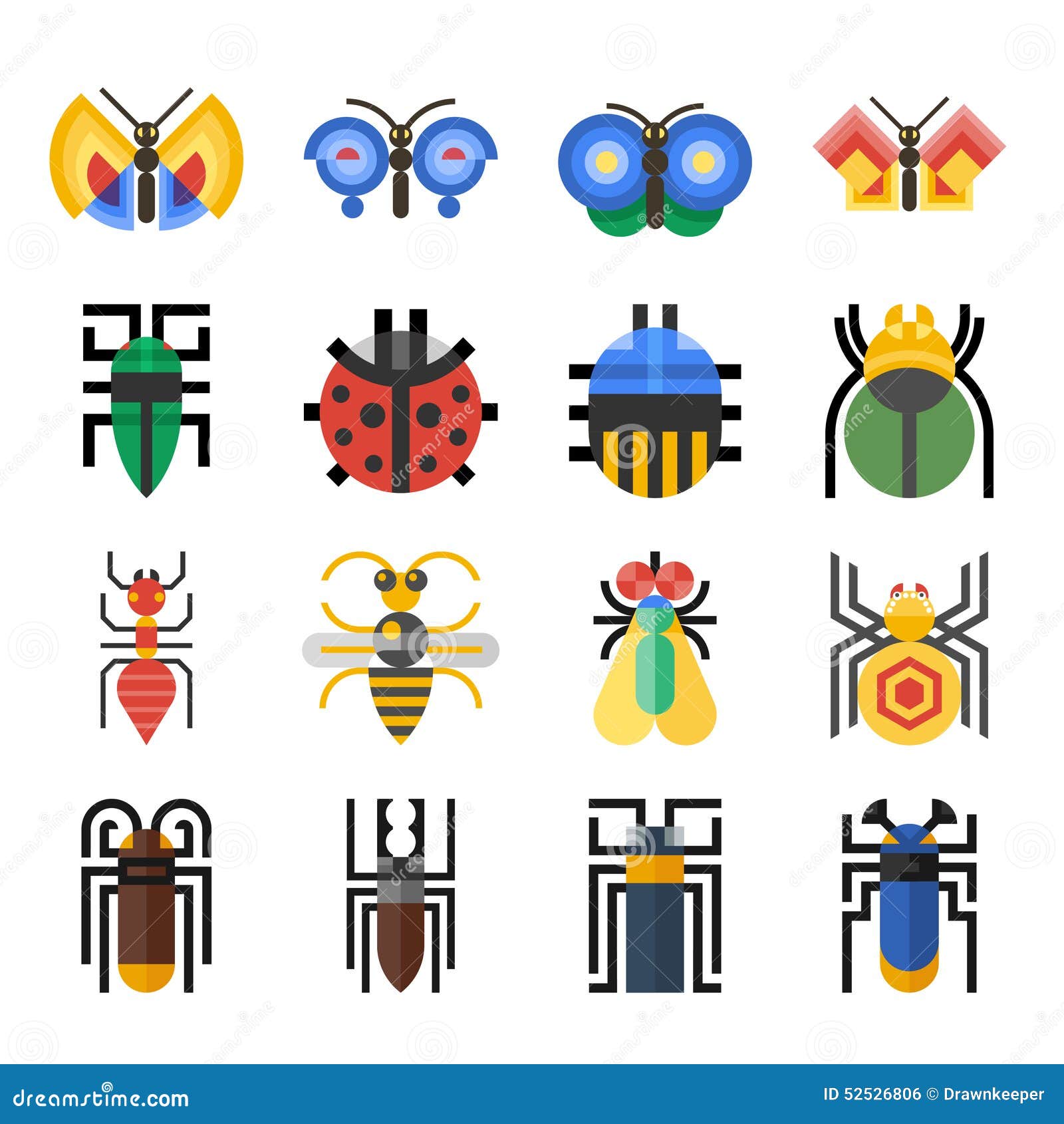 Insects Geometric Icons Set Stock Vector - Illustration of graphic ...