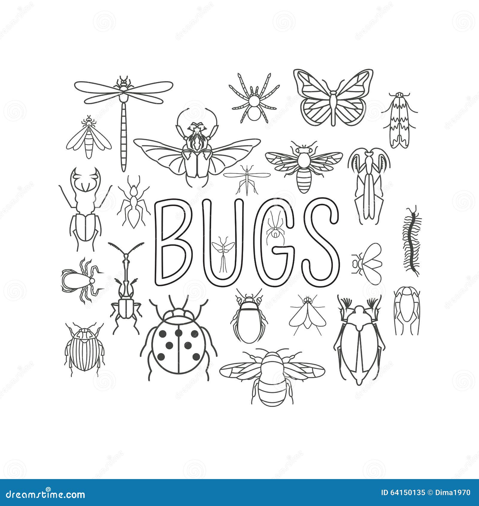 Insects Icon Flat Style. 24 Pieces in Set Stock Vector - Illustration ...
