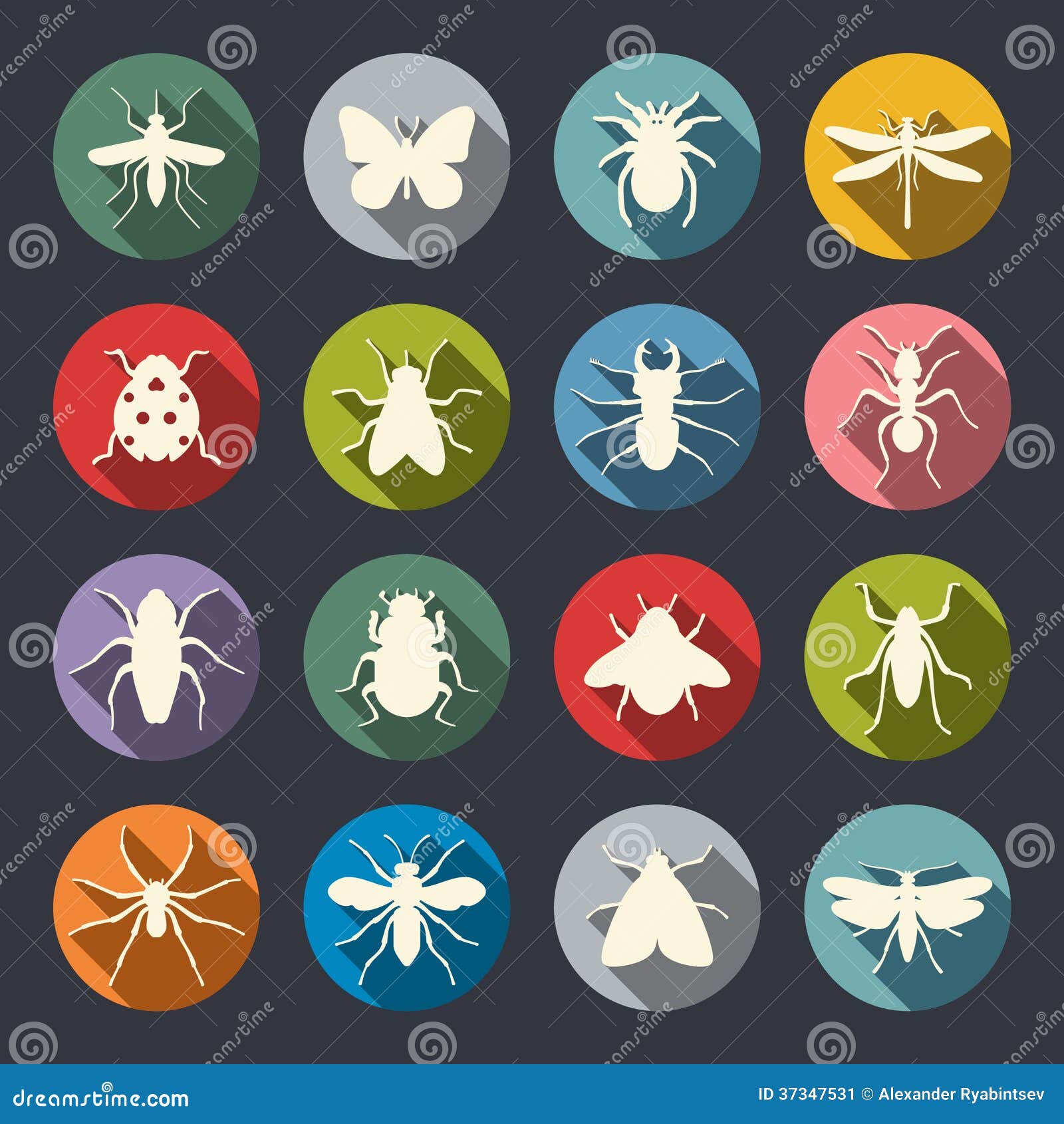 Insects icon set stock vector. Illustration of sign, dragonfly - 37347531