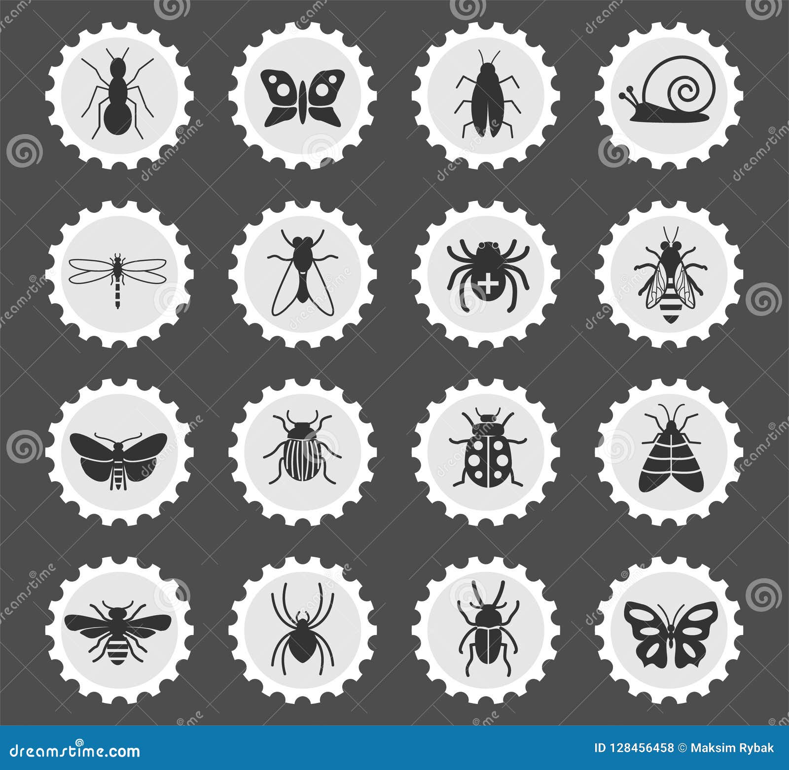 Insects icon set stock vector. Illustration of spider - 128456458