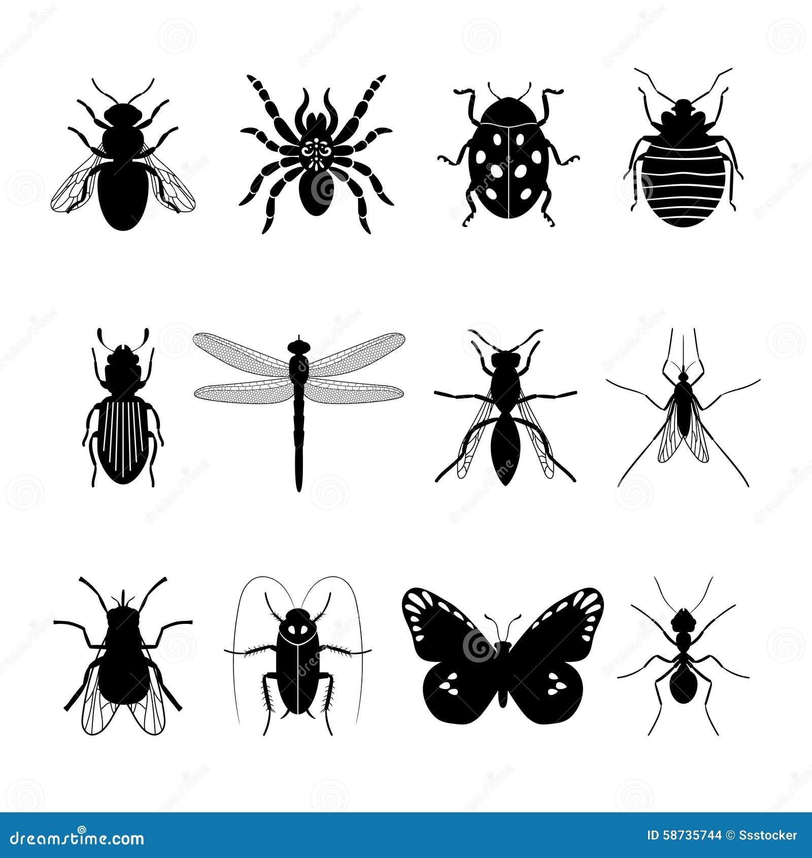 Insects icons stock vector. Illustration of flea, sign - 58735744
