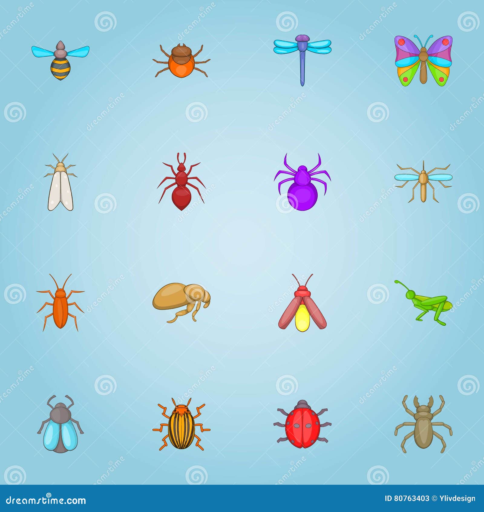 Insects Icons Set, Cartoon Style Stock Vector - Illustration of gnat ...