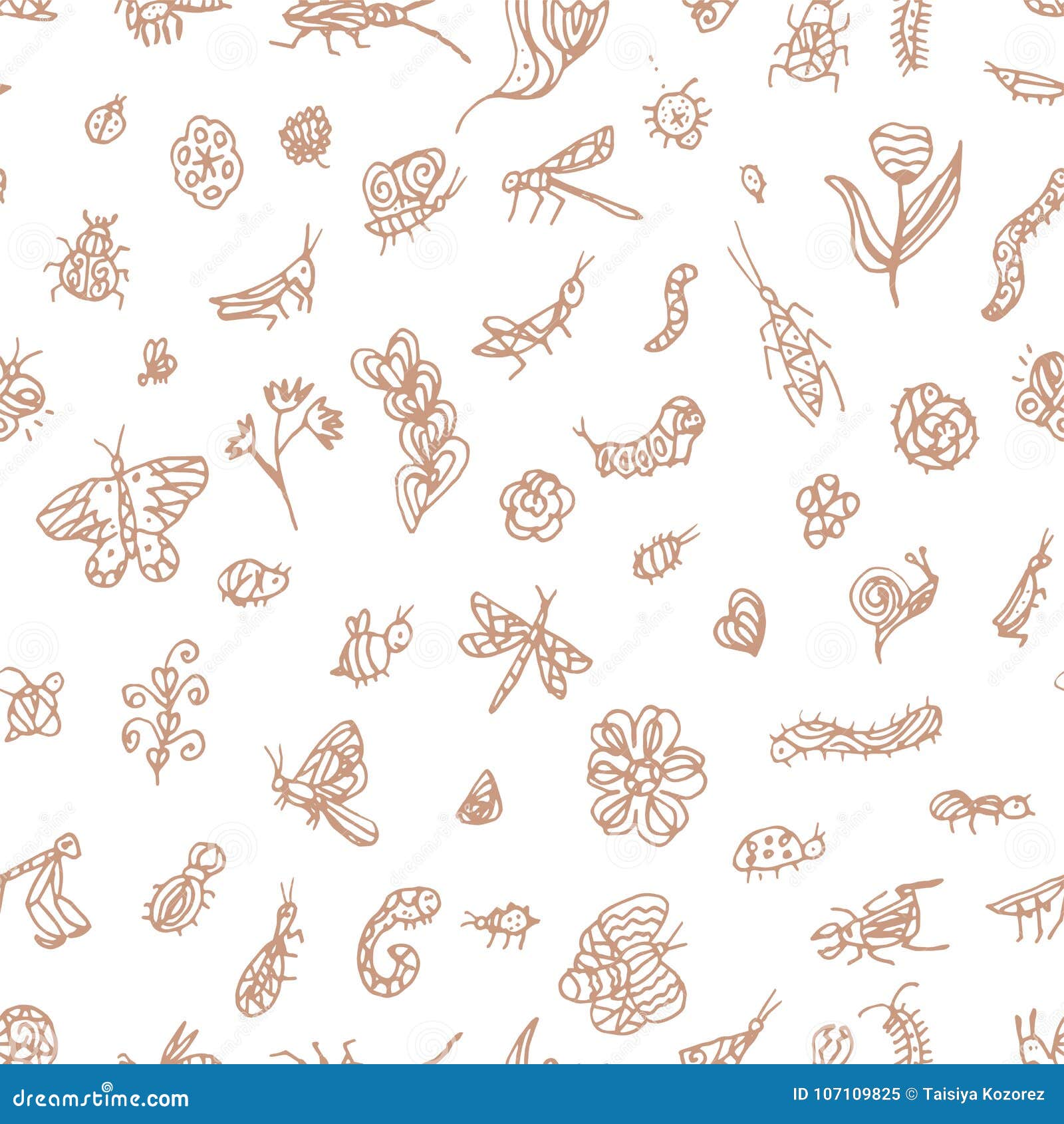 Insects Linear Pattern - Vector Seamless Texture or Background with ...