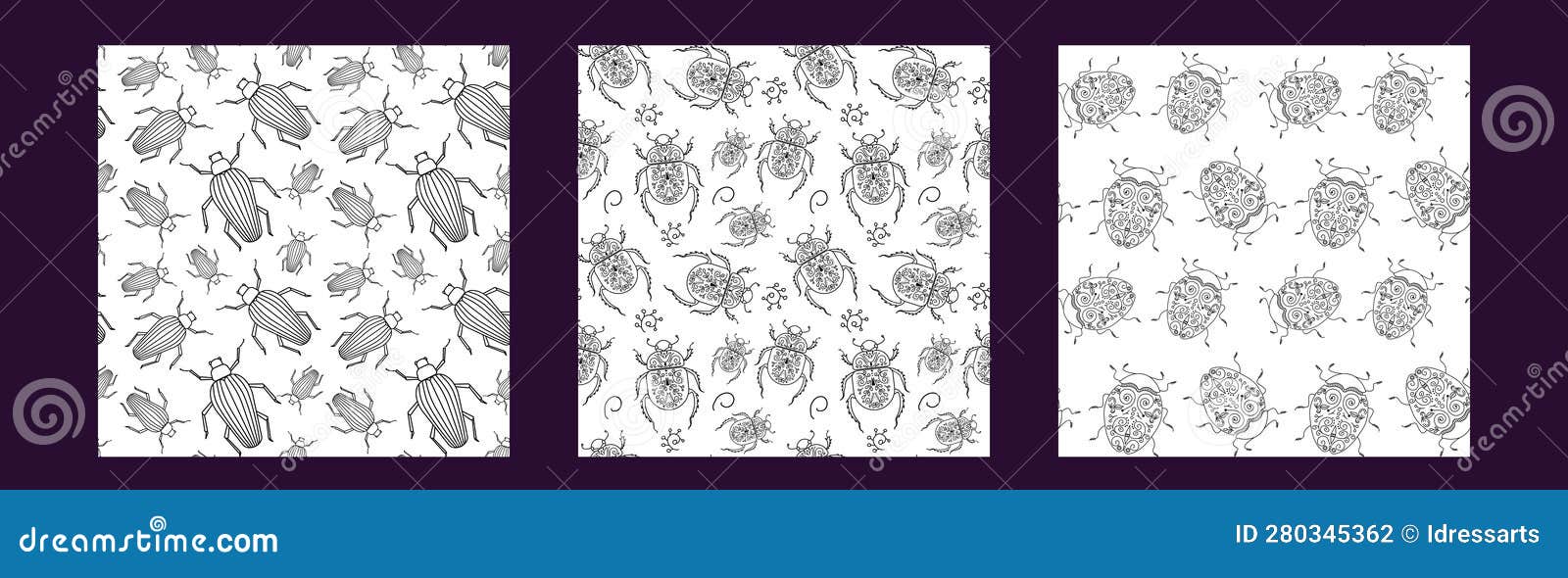 Insects Linear Set of Pattern - Vector Seamless Texture or Background ...