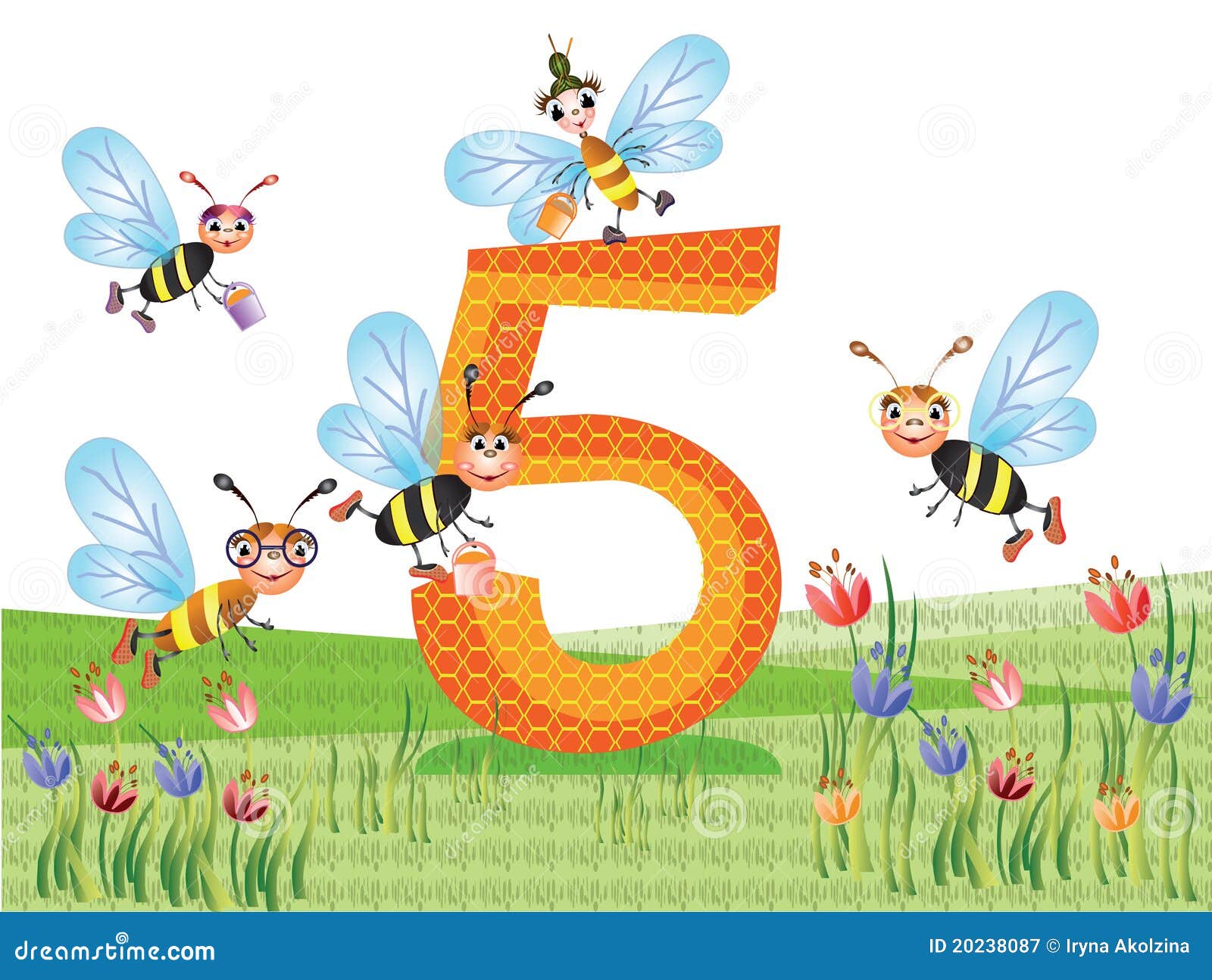 Insects and Numbers Series ,5 Stock Vector - Illustration of lesson ...