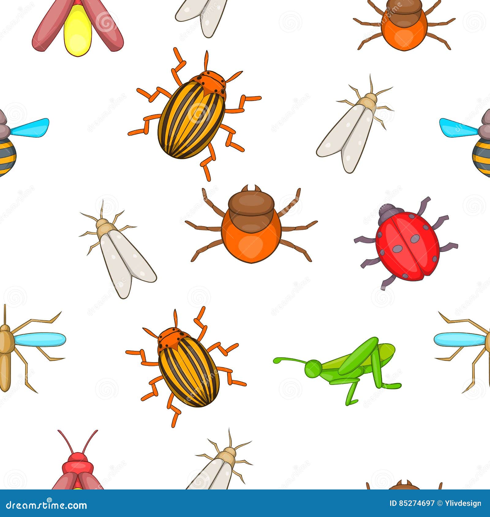 Insects Pattern, Cartoon Style Stock Vector - Illustration of insect ...
