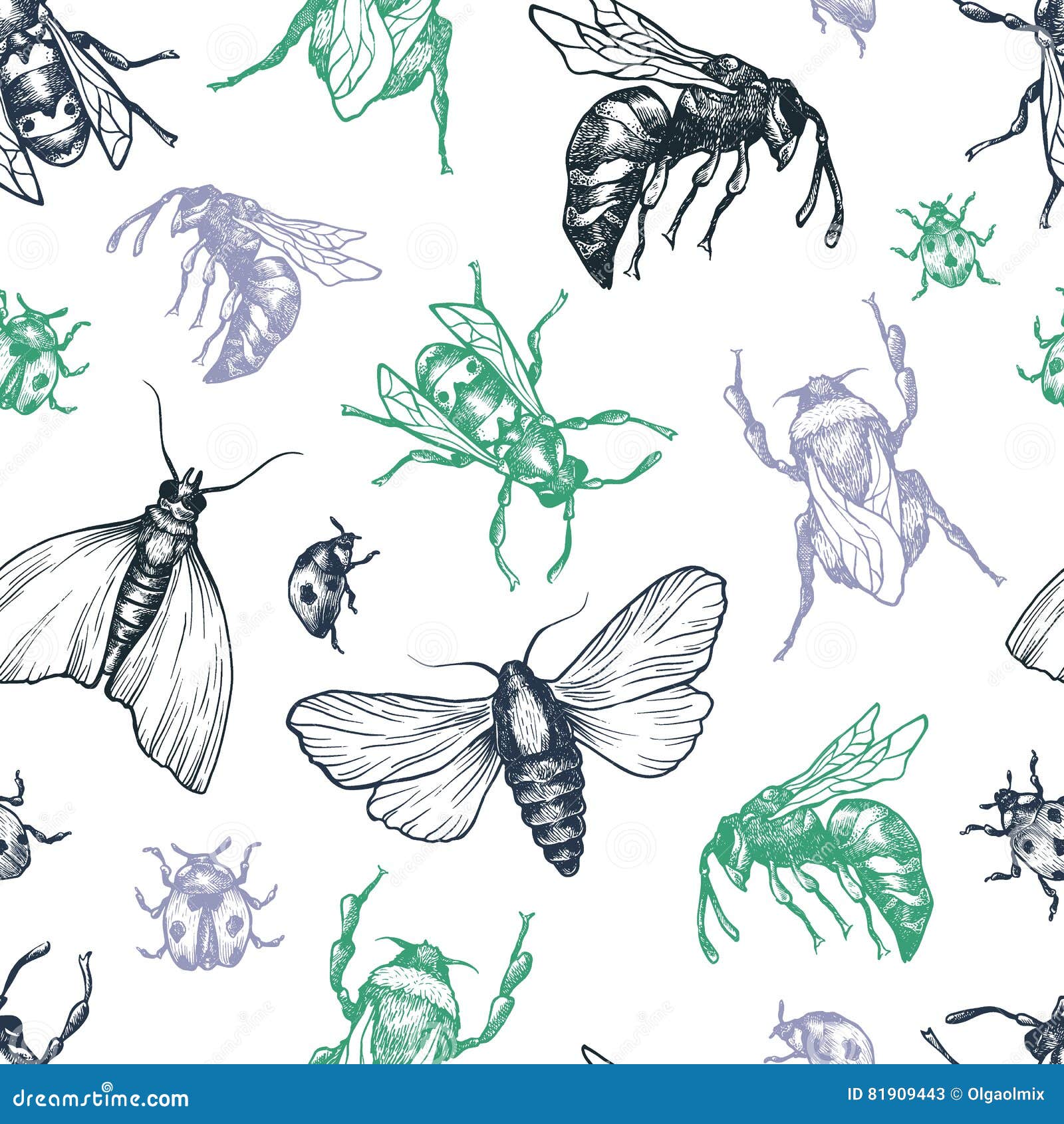 Insects Pattern. stock vector. Illustration of bumblebee - 81909443