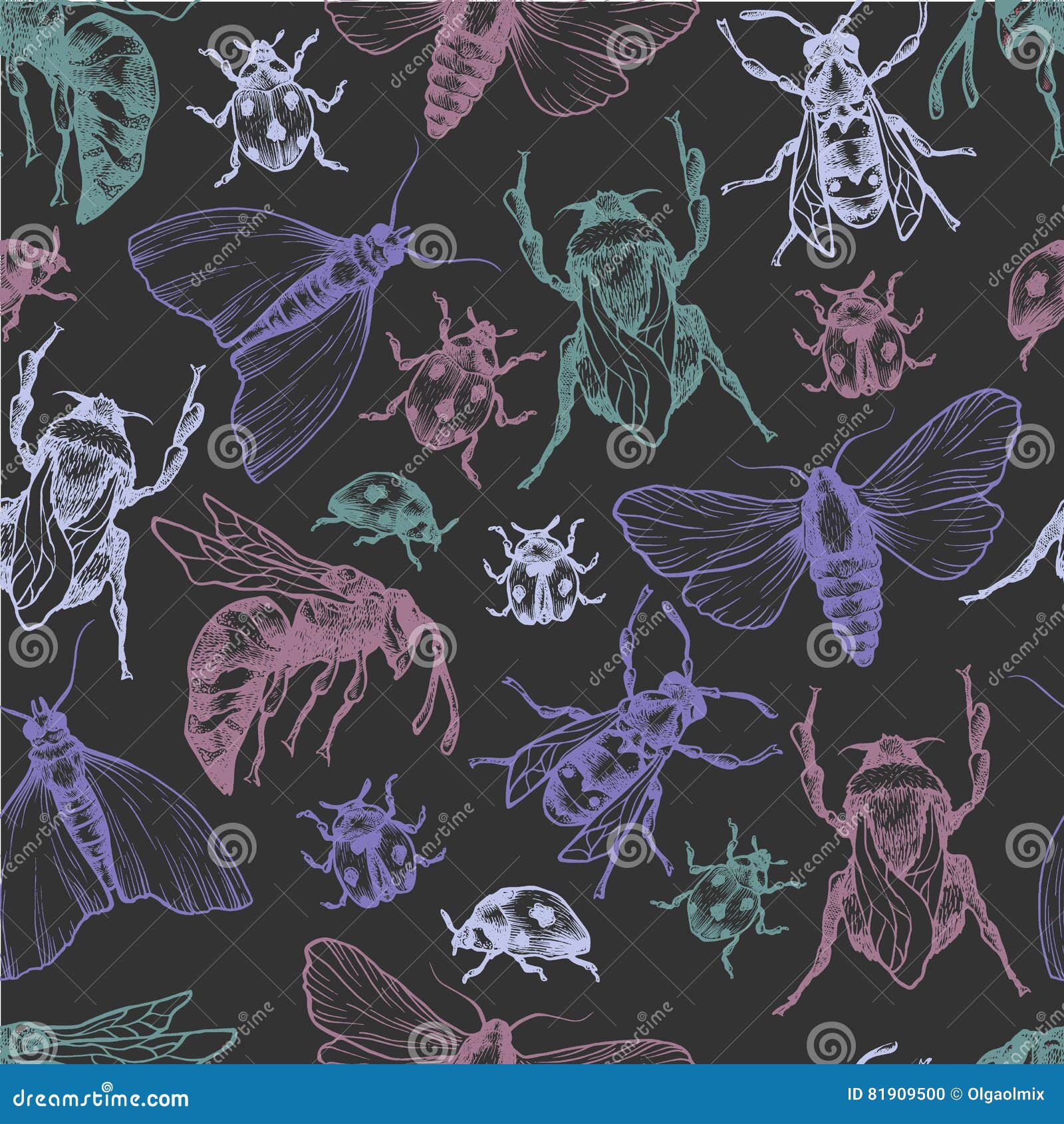 Insects Pattern. Vector Illustration | CartoonDealer.com #81909500