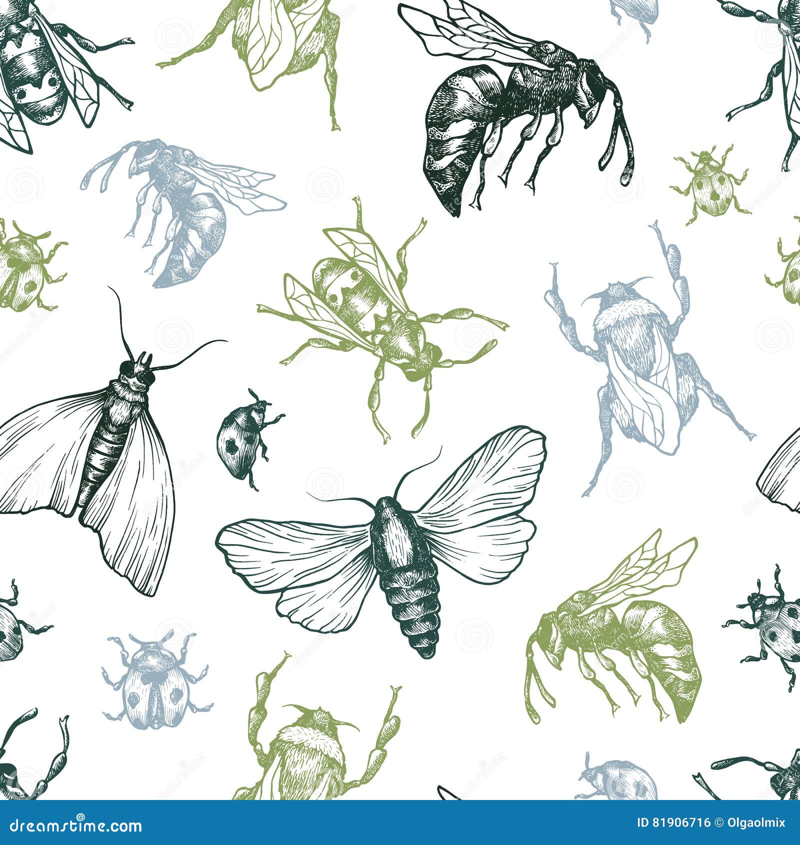 Insects Pattern. stock vector. Illustration of detailed - 81906716