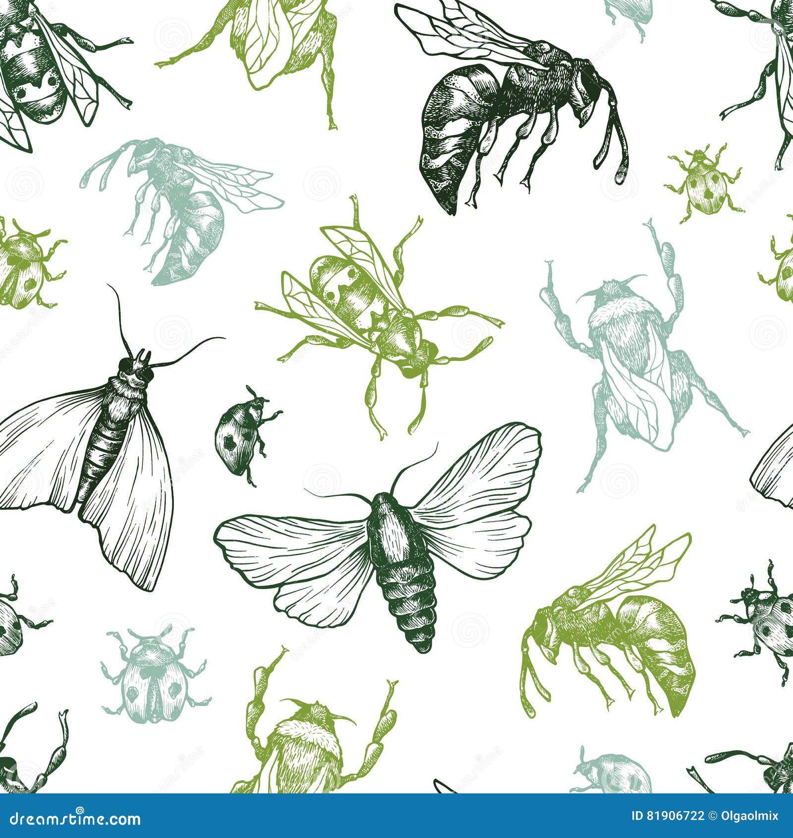 Insects Pattern. stock vector. Illustration of element - 81906722