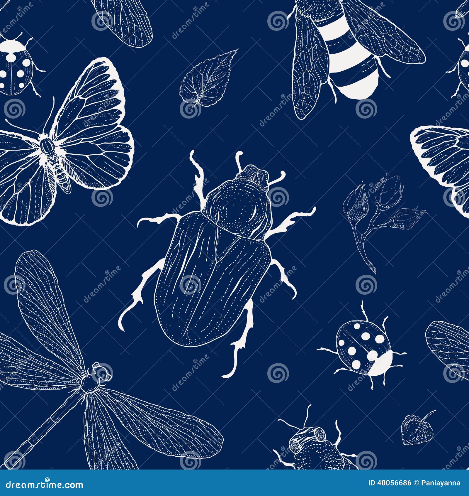 Insects seamless pattern stock vector. Illustration of flower - 40056686