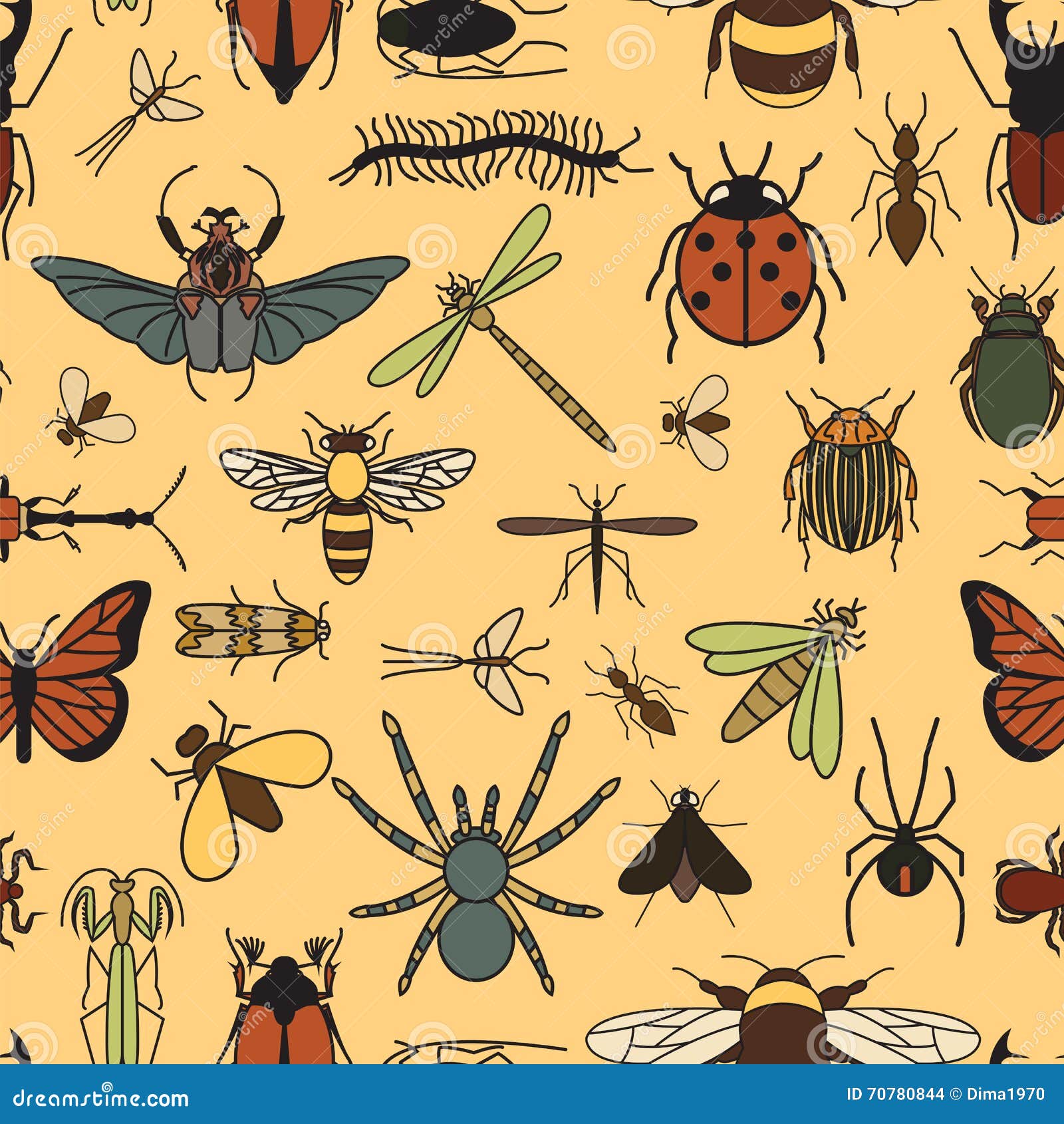 Insects Seamless Pattern. 24 Pieces in Set Stock Vector - Illustration ...