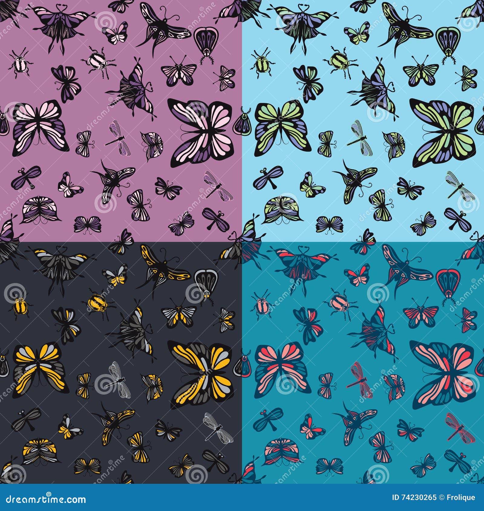 Insects Seamless Patterns Set Stock Vector - Illustration of flight ...