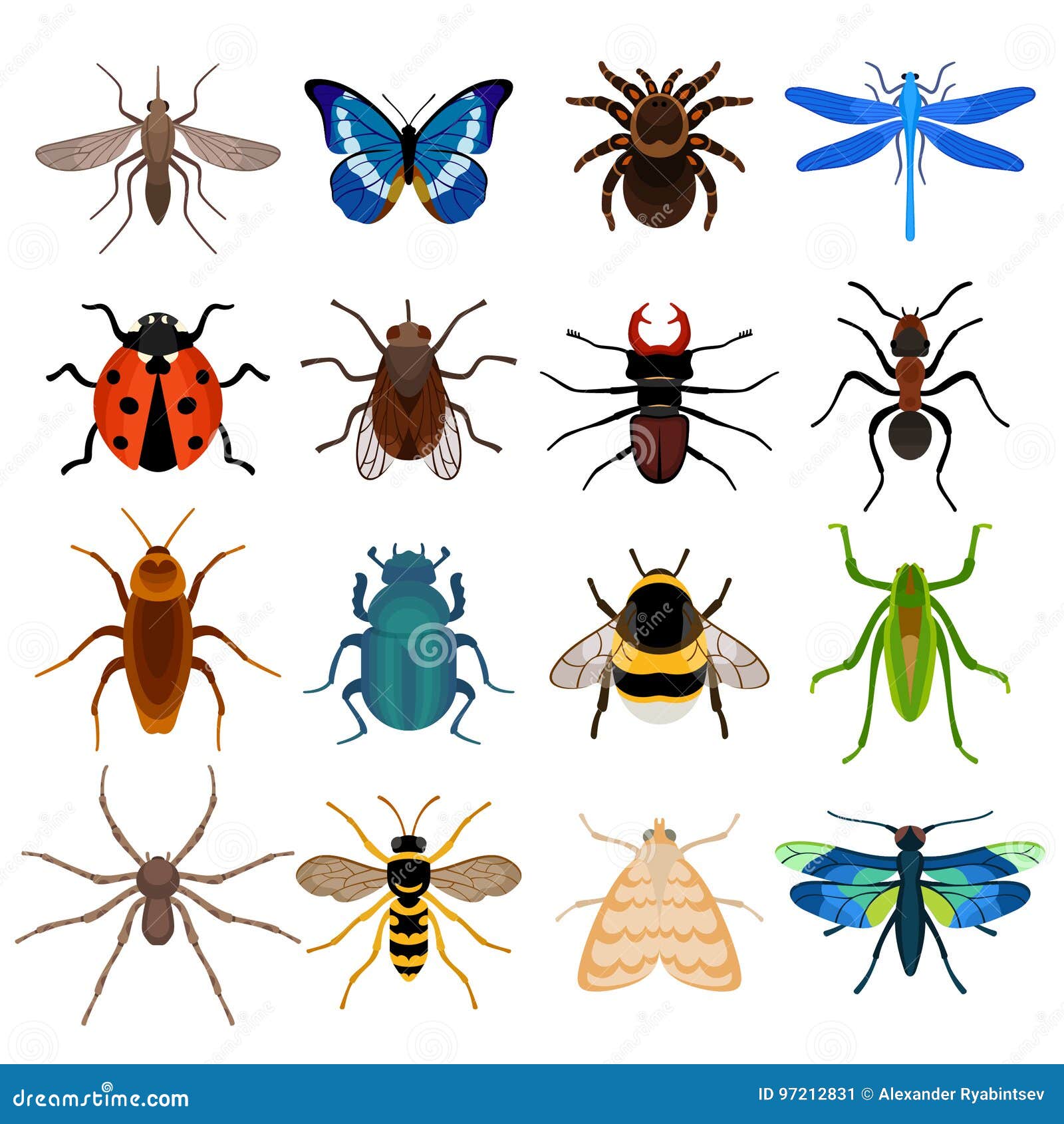 Insects set stock vector. Illustration of animal, flea - 97212831