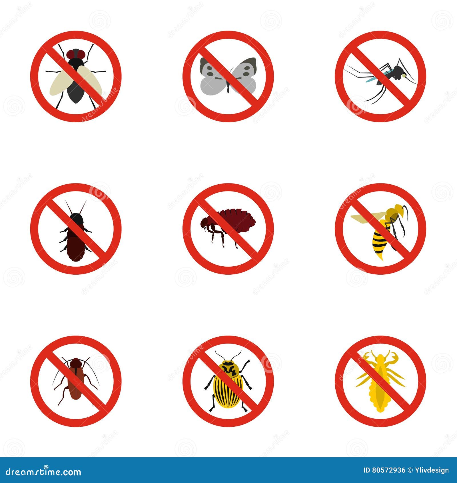 Insects Sign Icons Set, Flat Style Stock Vector - Illustration of icon ...