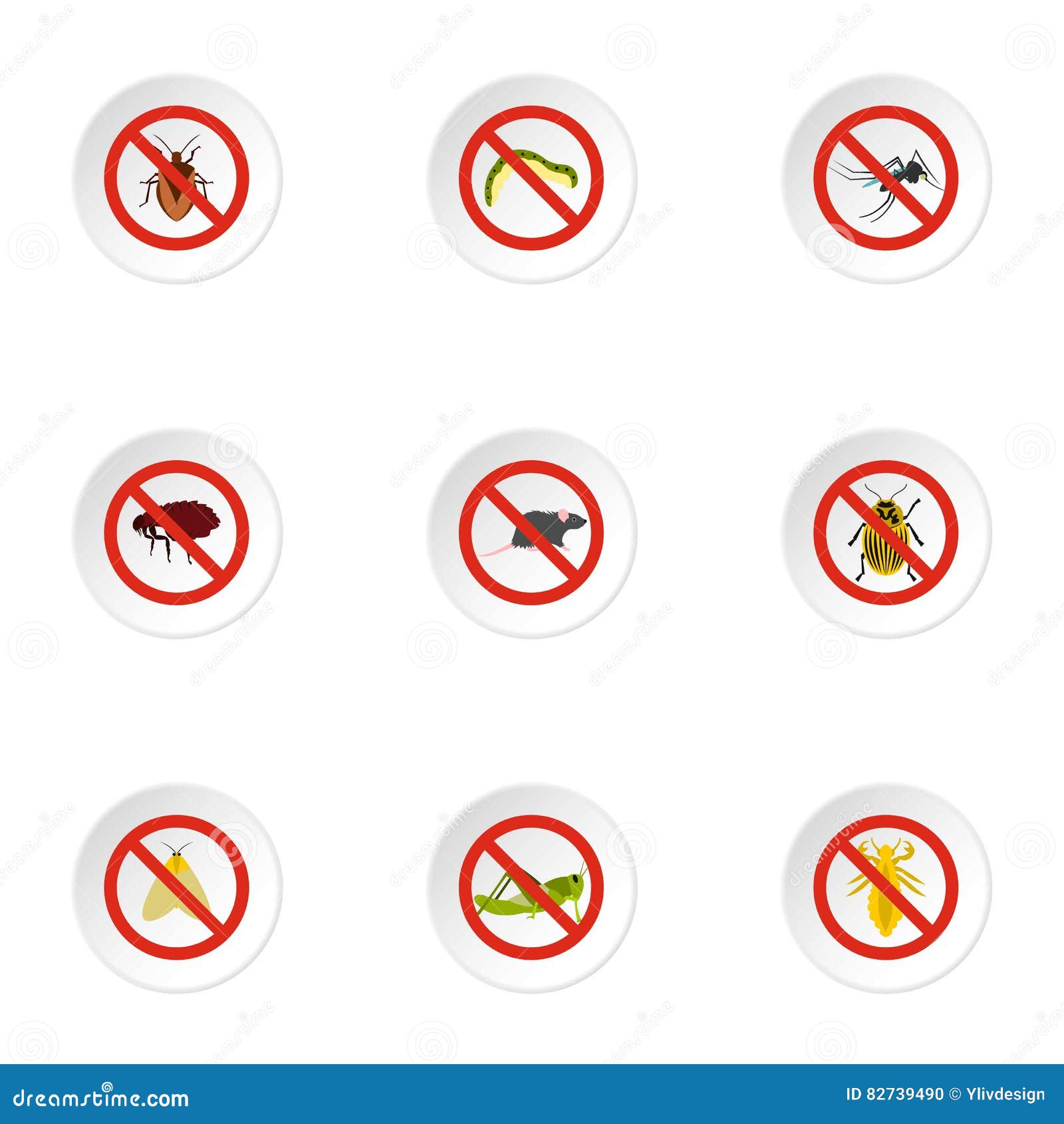 Insects Sign Icons Set, Flat Style Stock Vector - Illustration of ...