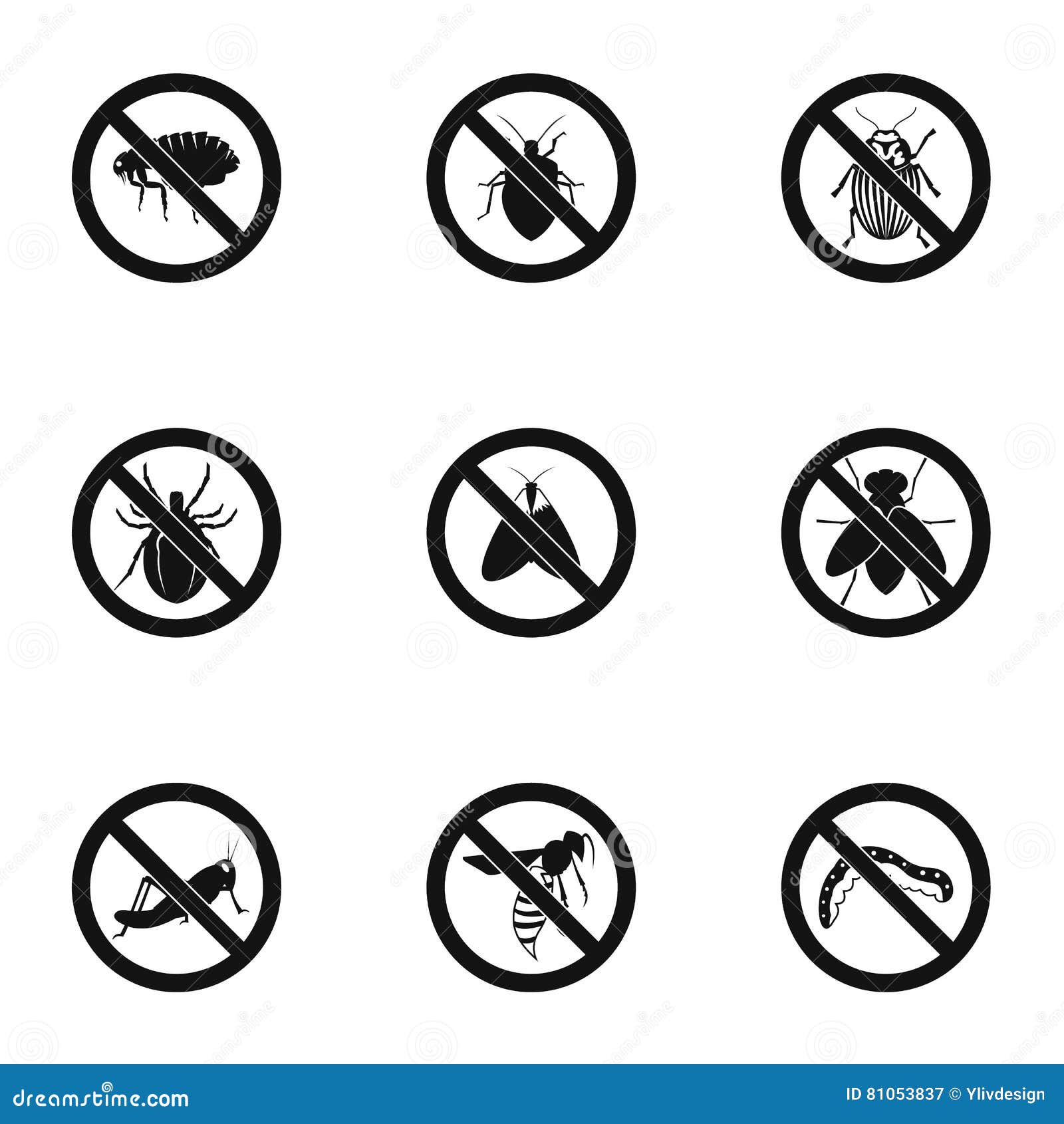 Insects Sign Icons Set, Simple Style Stock Vector - Illustration of ...