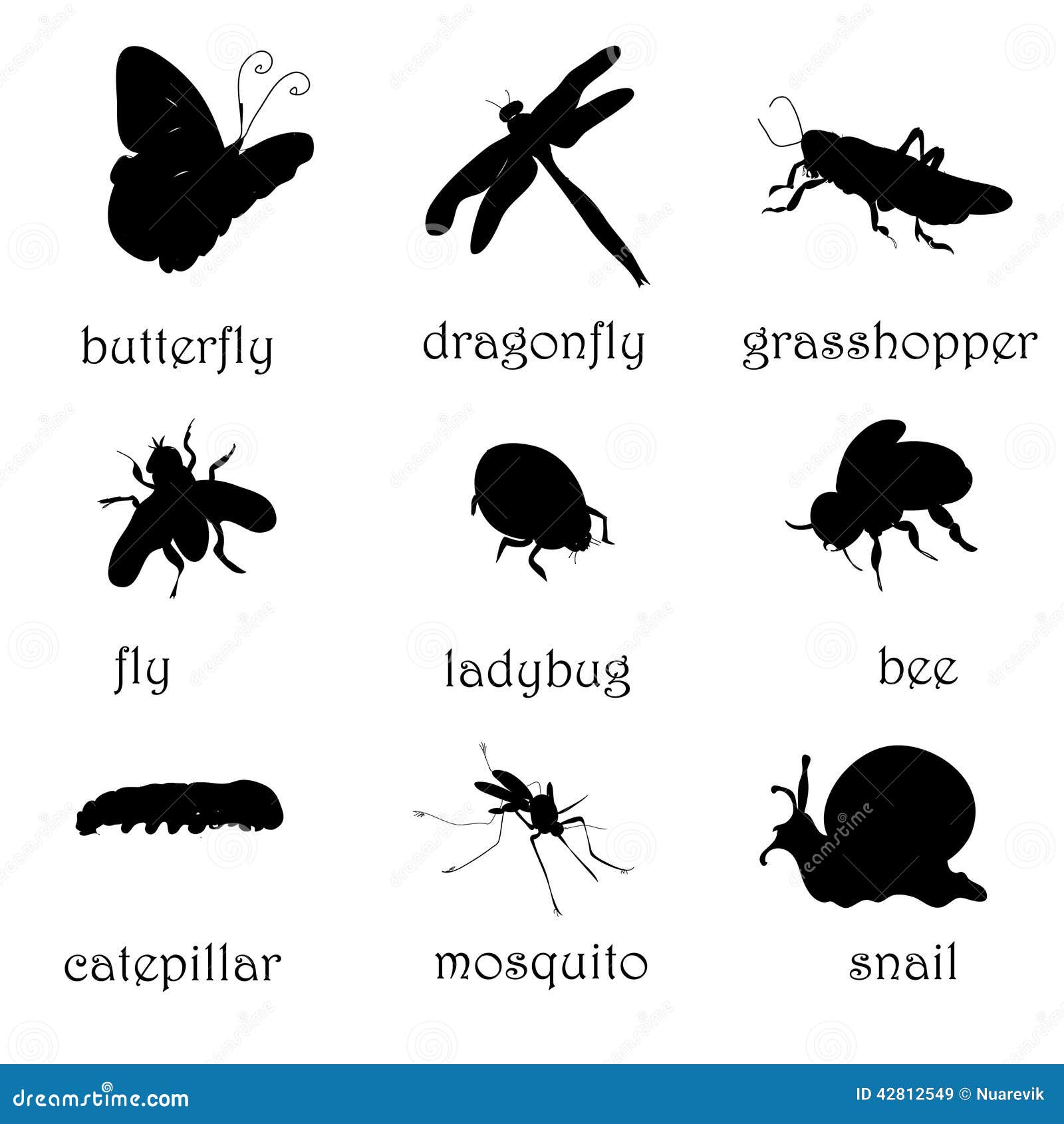 Insects Silhouettes Set stock illustration. Illustration of chart ...