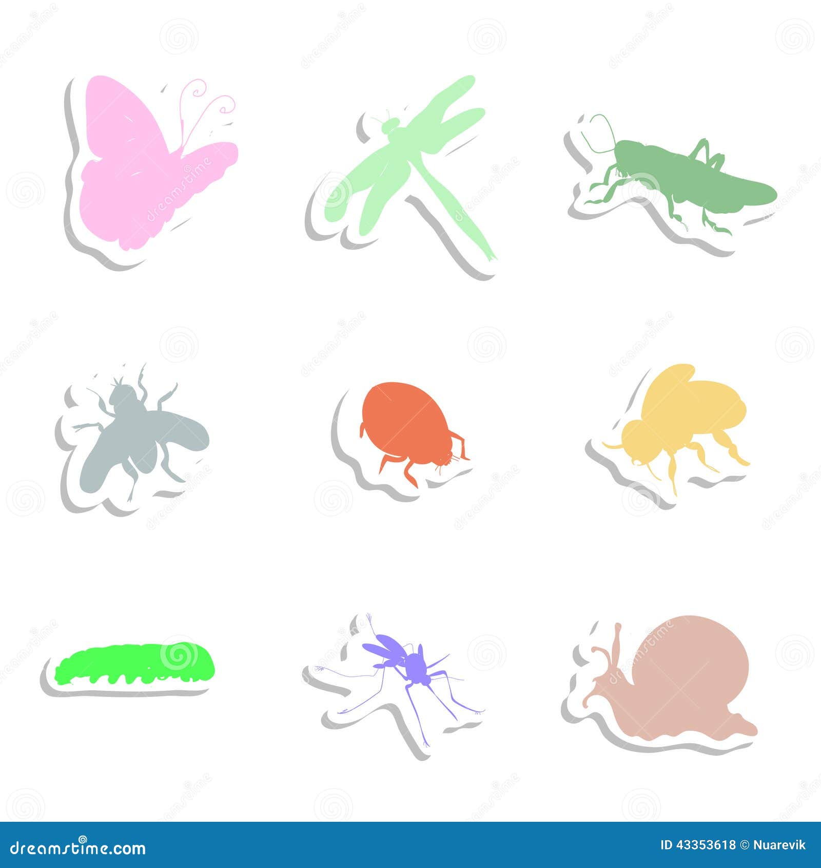 Insects Stickers Silhouettes Set Stock Illustration - Illustration of ...
