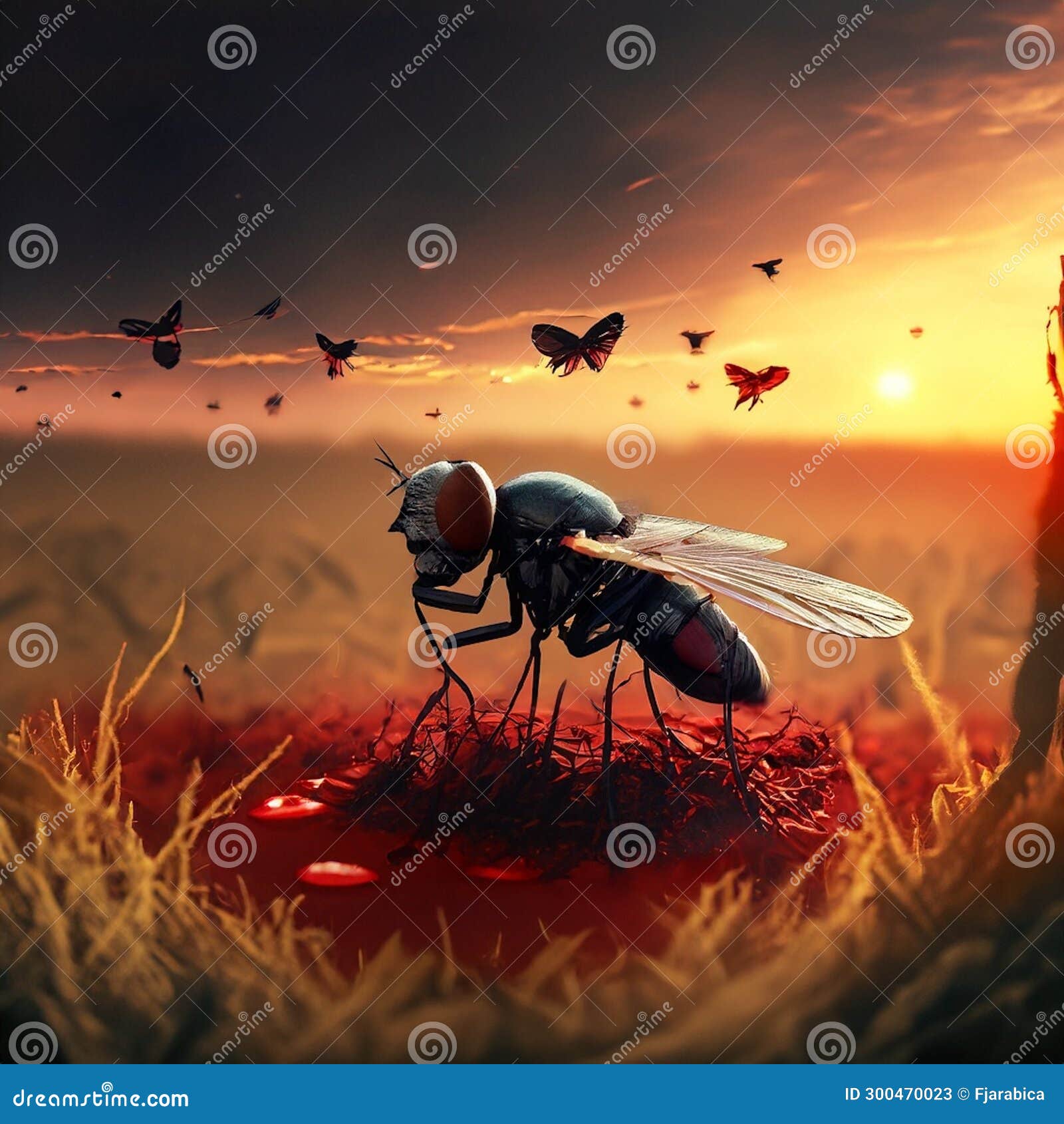 Insects at sunset stock illustration. Illustration of arthropod - 300470023