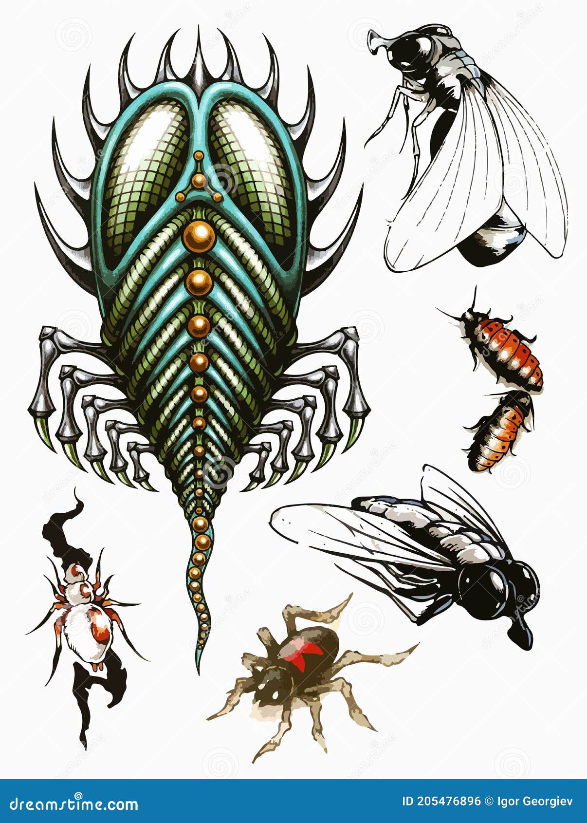 Insects Tattoo Set. Set of Labels and Elements. Vector Set Illustration ...