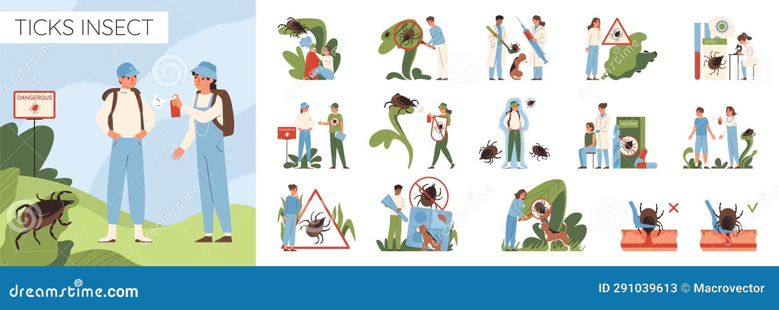 Insects Ticks Composition Set Cartoon Vector | CartoonDealer.com #291039613