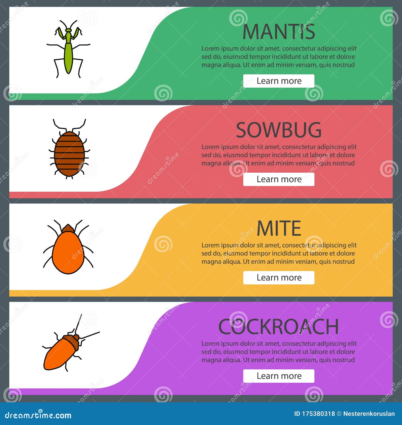 Insects Web Banner Templates Set Stock Vector - Illustration of ...