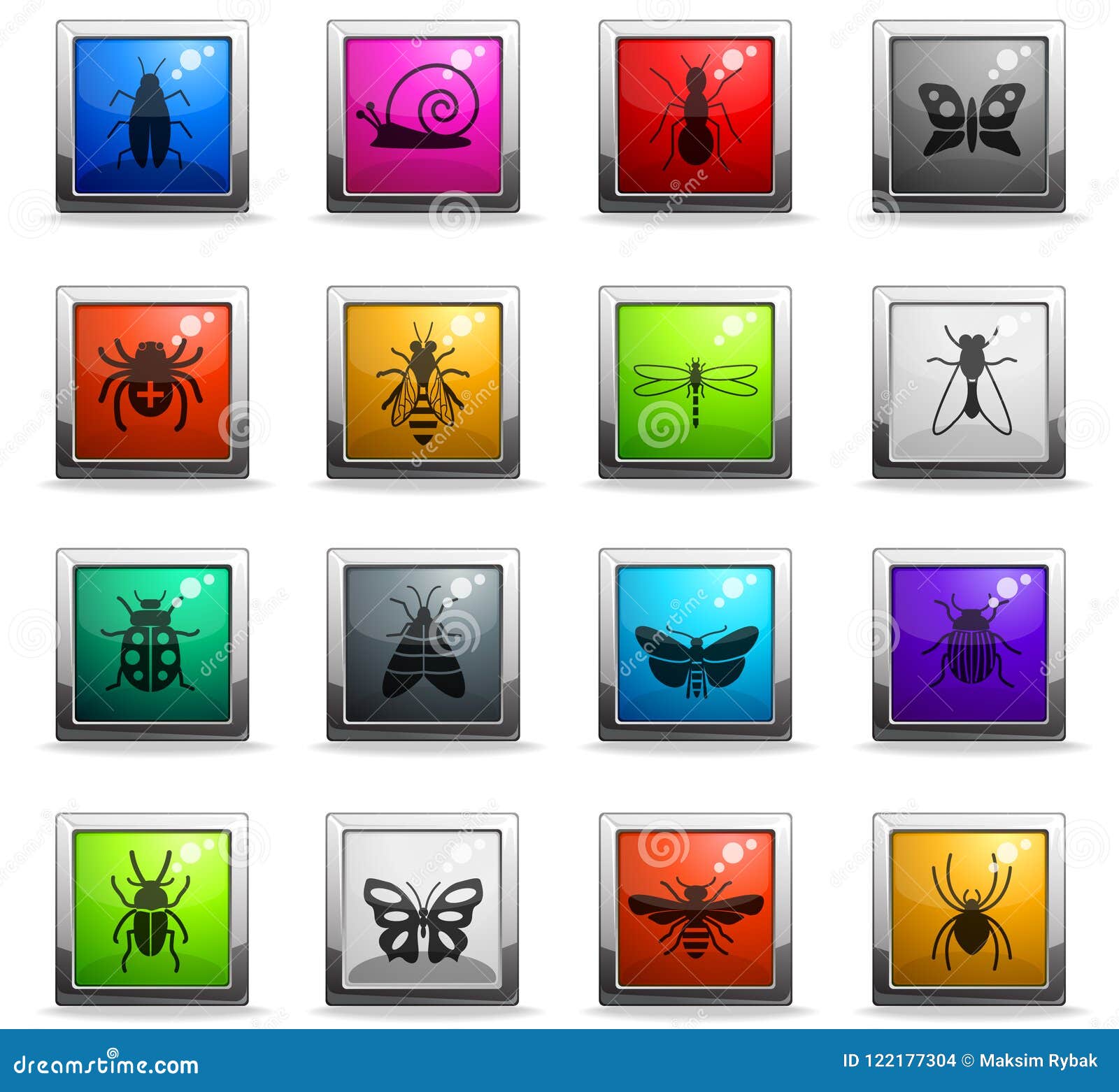 Insects icon set stock vector. Illustration of ladybug - 122177304