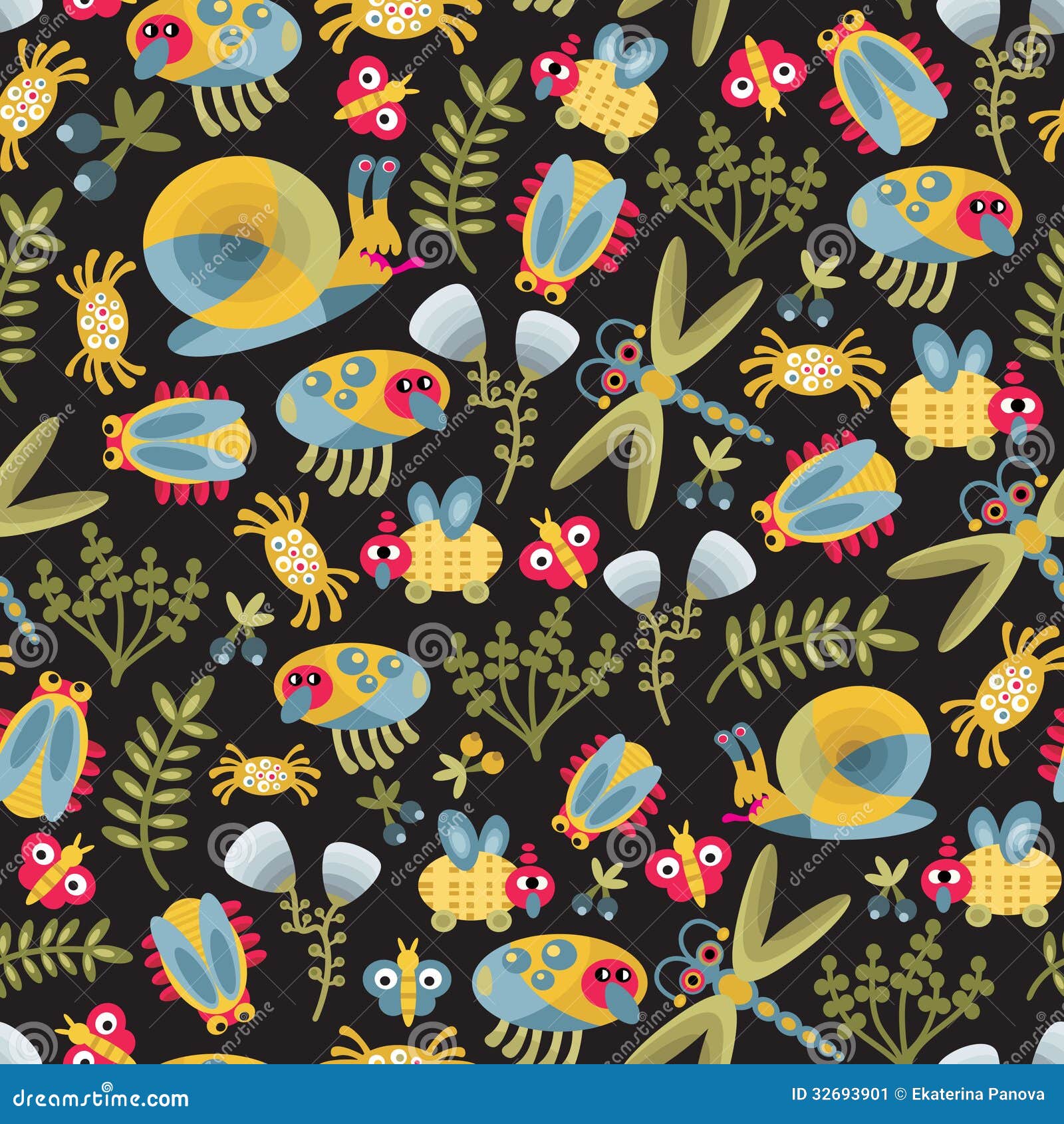 Insects World Seamless Texture. Stock Vector - Illustration of spring ...