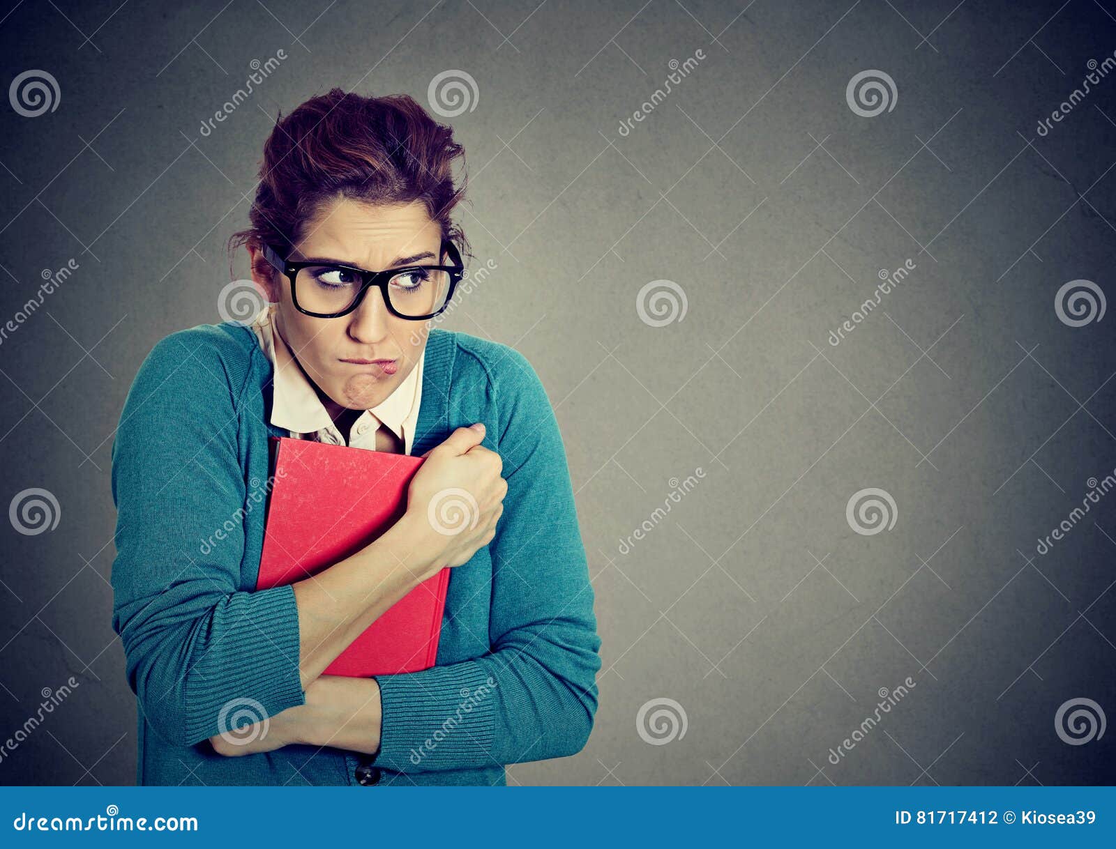 Insecure Nerdy Young Woman Student Stock Photo - Image of holding ...