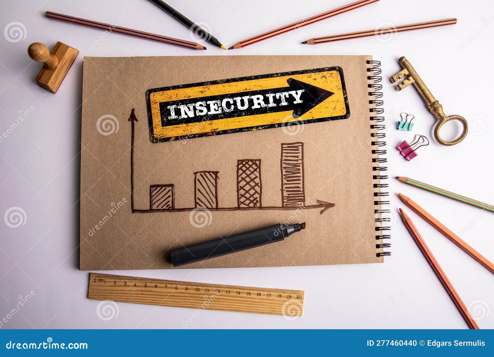 INSECURITY Concept. Yellow Signpost with Text on Office Desk Stock ...