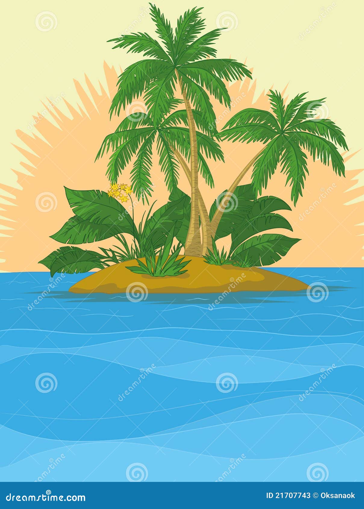 Insel mit Palme und Sonne vektor abbildung. Illustration von pflanzen ...