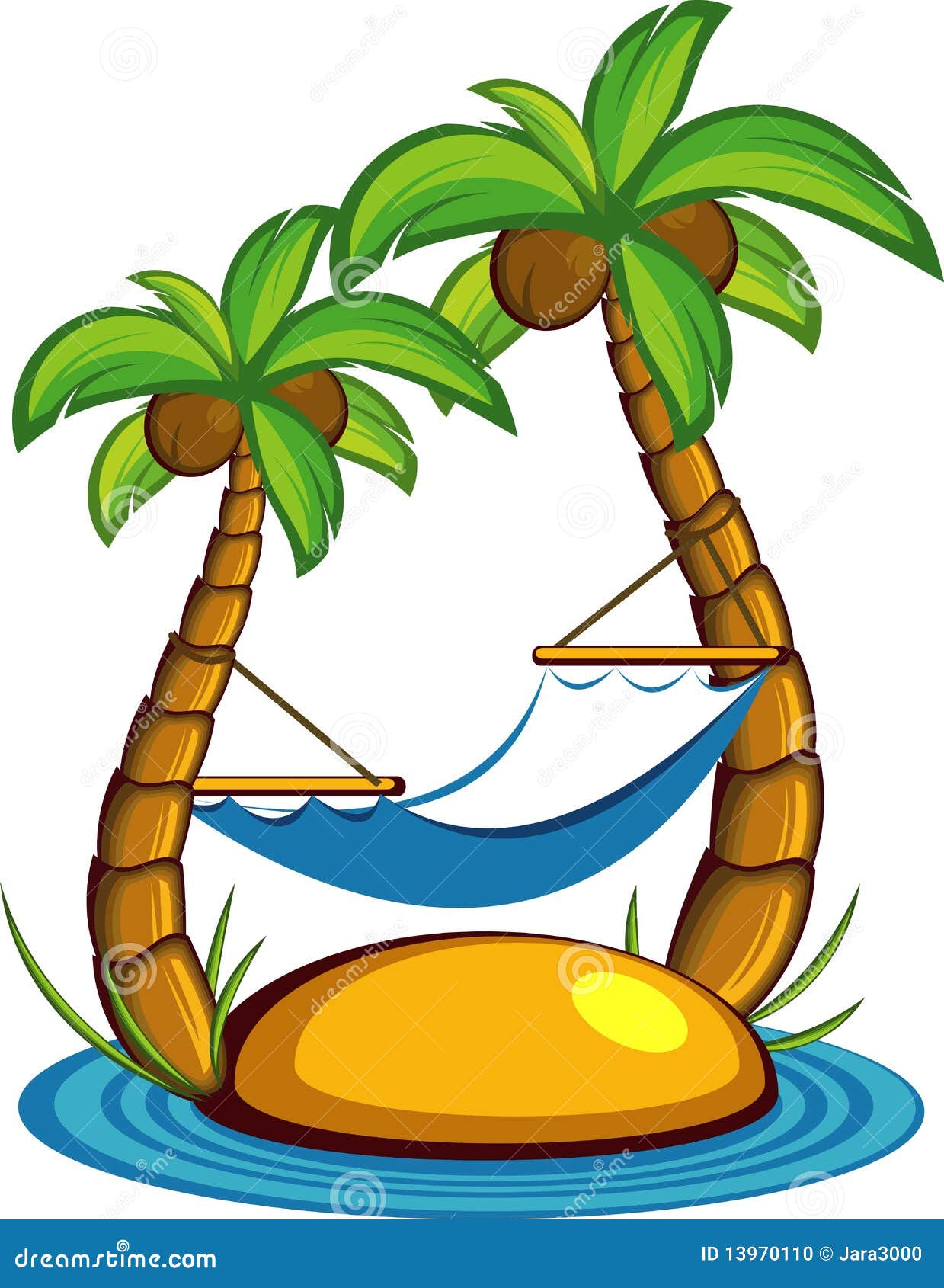 Insel Mit Palmen Und Einer Hängematte Vektor Abbildung - Illustration ...