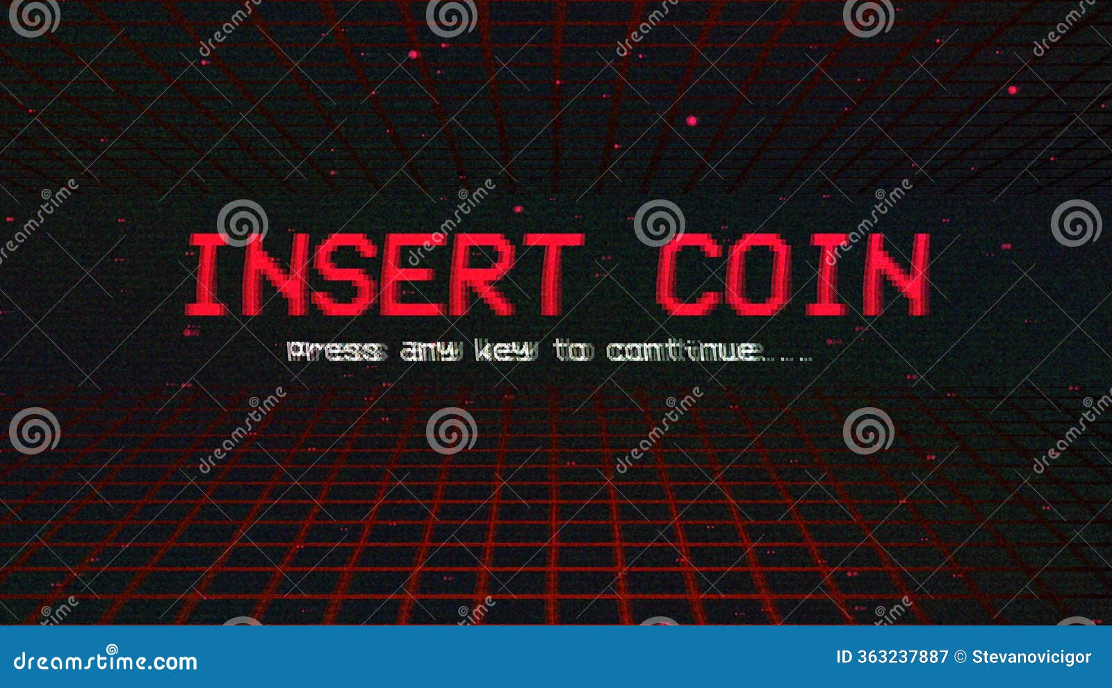 Insert Coin, Vintage Arcade Game Screen with Glitch Effect Stock Image ...