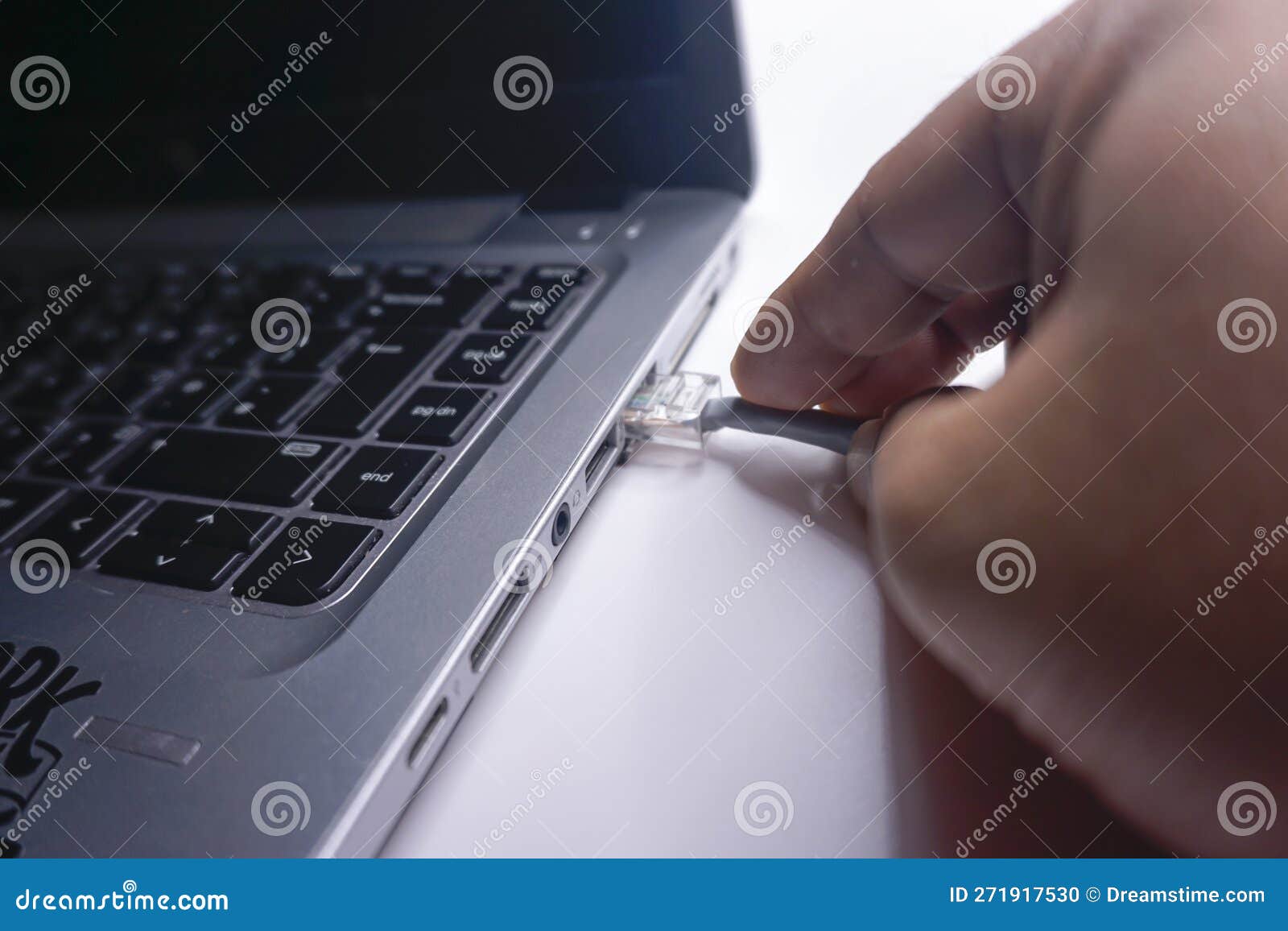Insert the LAN Cable into the Laptop Stock Photo - Image of front, data ...