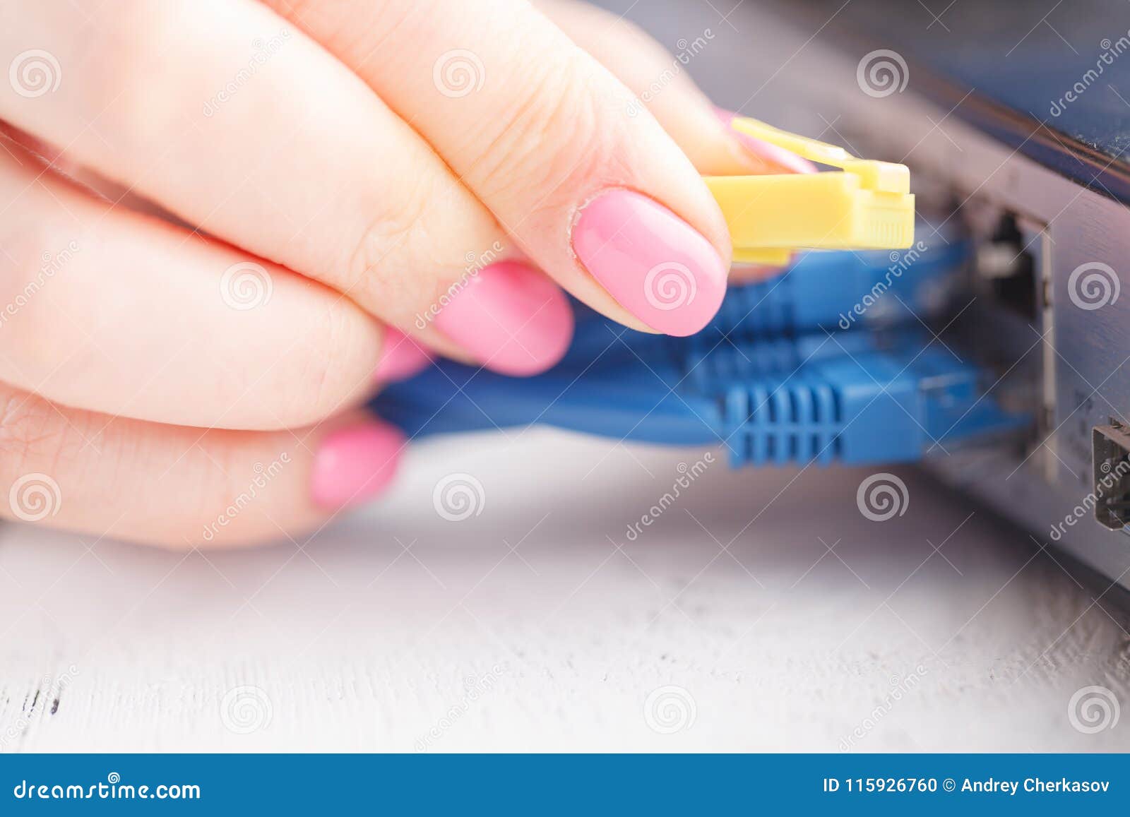 Insert Network Patch Cord in Lan Commutator Switch, Close Up Stock ...