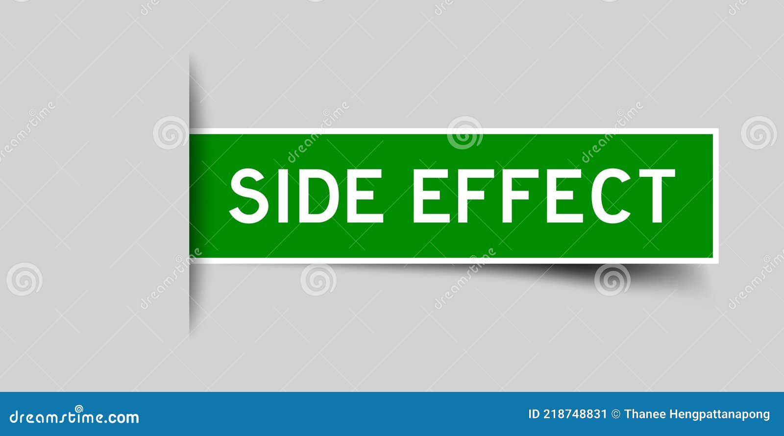 Inserted Green Sticker Label with Word Side Effect on Gray Background ...