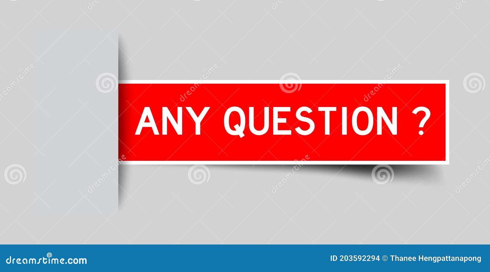 Inserted Red Label Sticker with Word Any Question on Gray Background ...