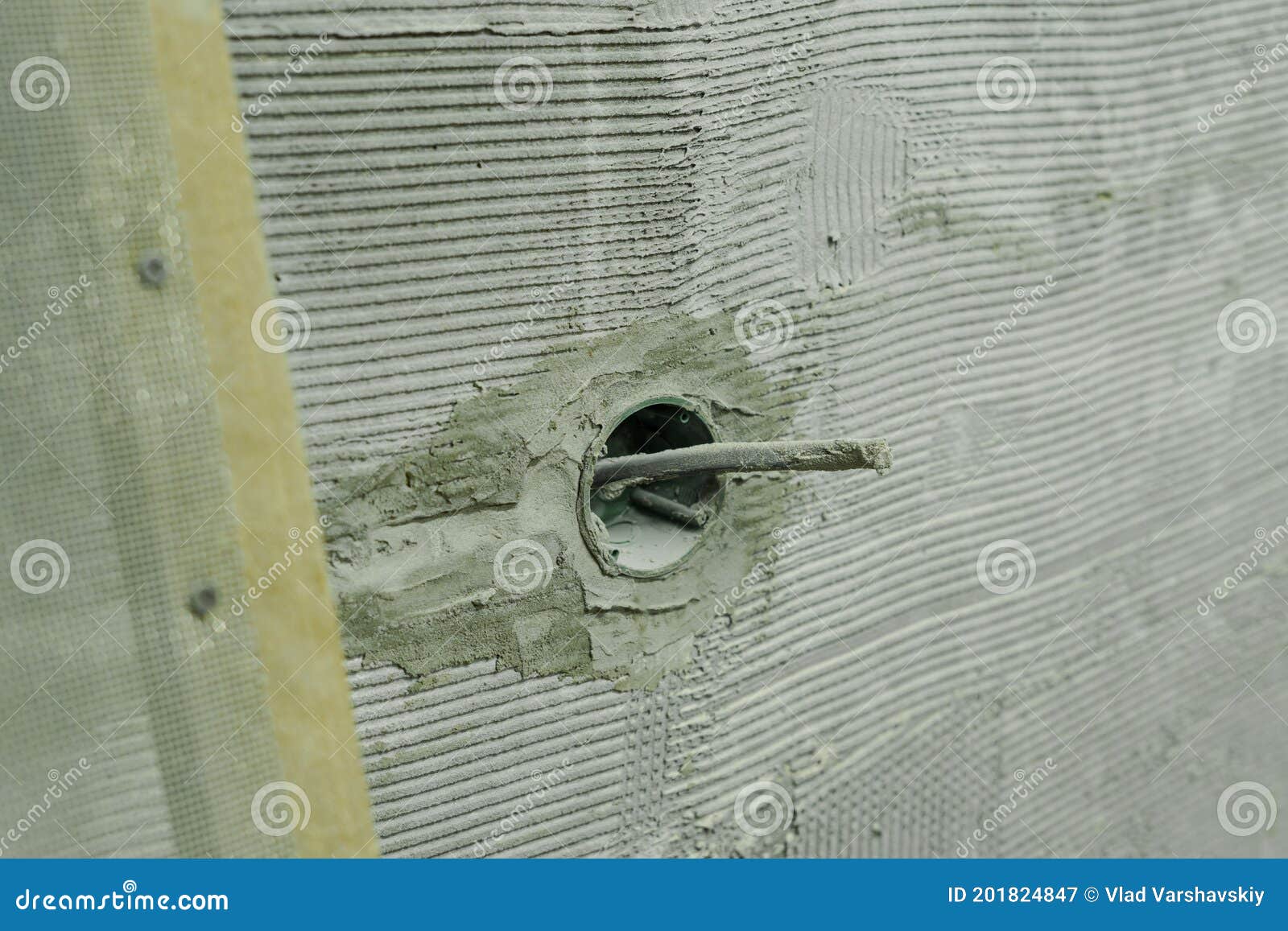 Inserted in the Wall for a Socket Outlet with Live Wires Protruding ...