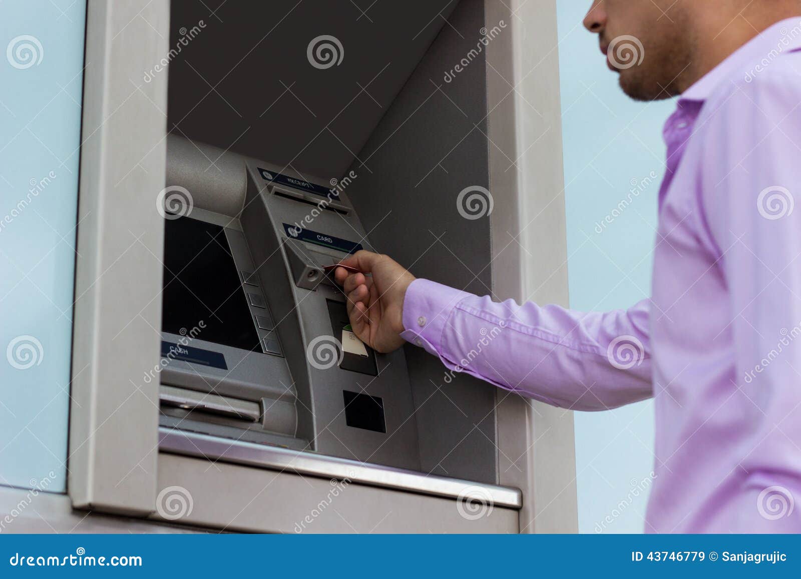 Inserting Card into Cash Dispenser Stock Image - Image of color, cash ...