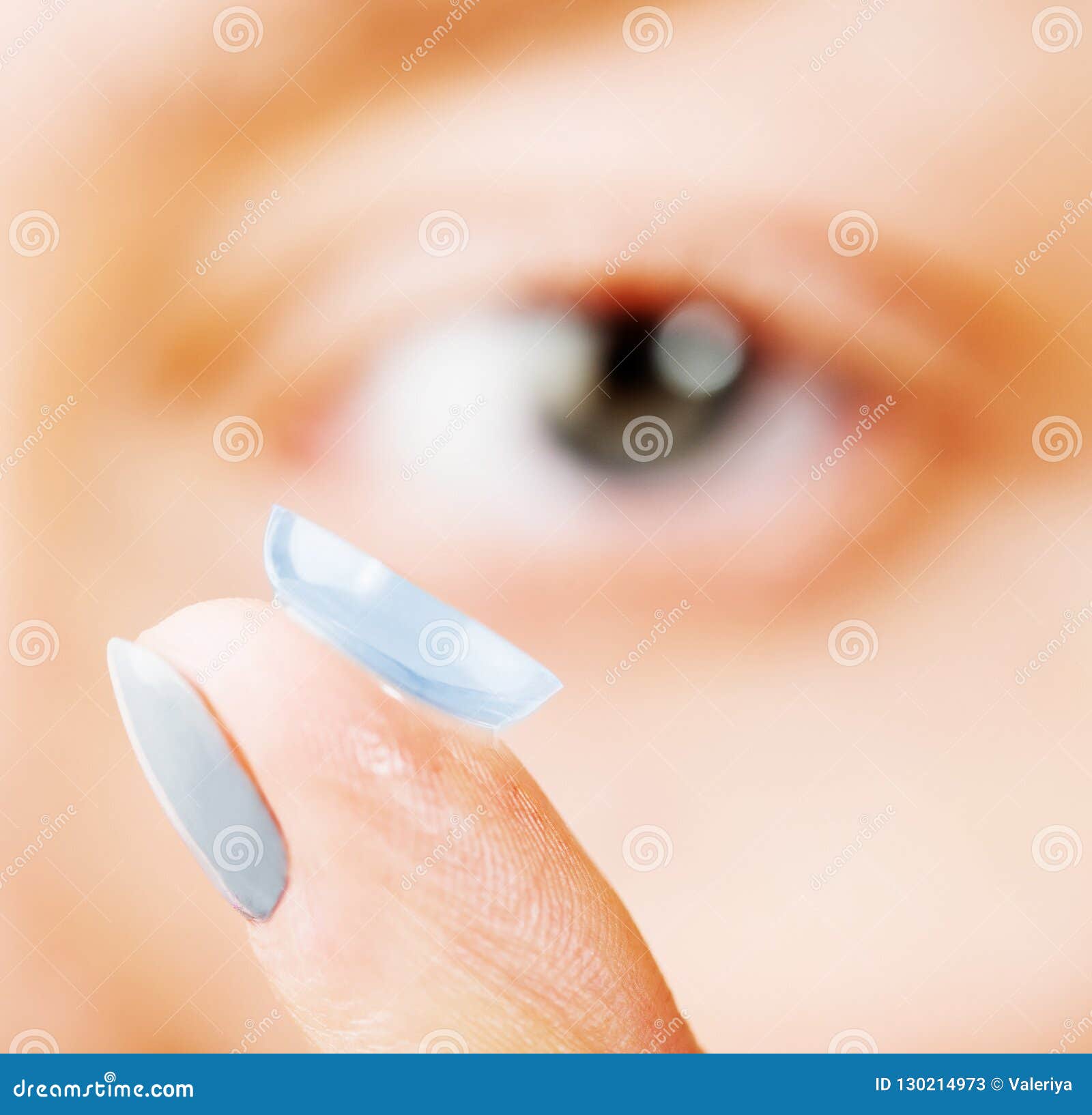 Inserting a Contact Lens in Female Eye Stock Image - Image of cornea ...