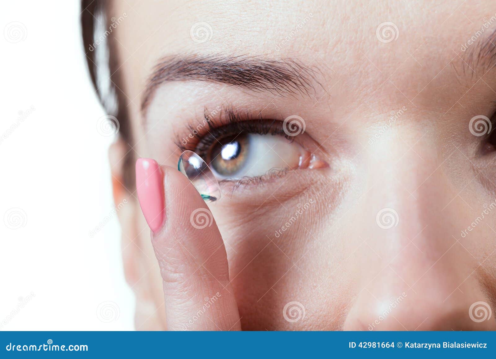 Inserting a Contact Lens in Female Eye Stock Photo - Image of sight ...