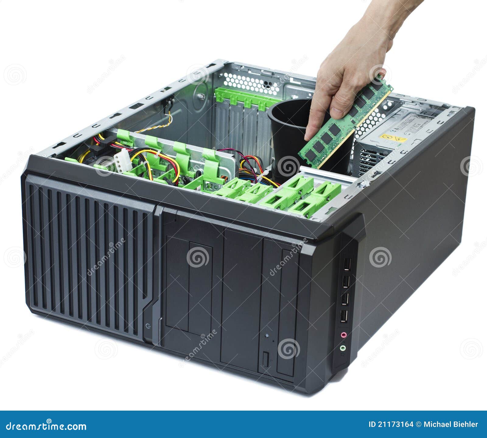 Inserting Memory into Open Computer Stock Photo - Image of plug, random ...