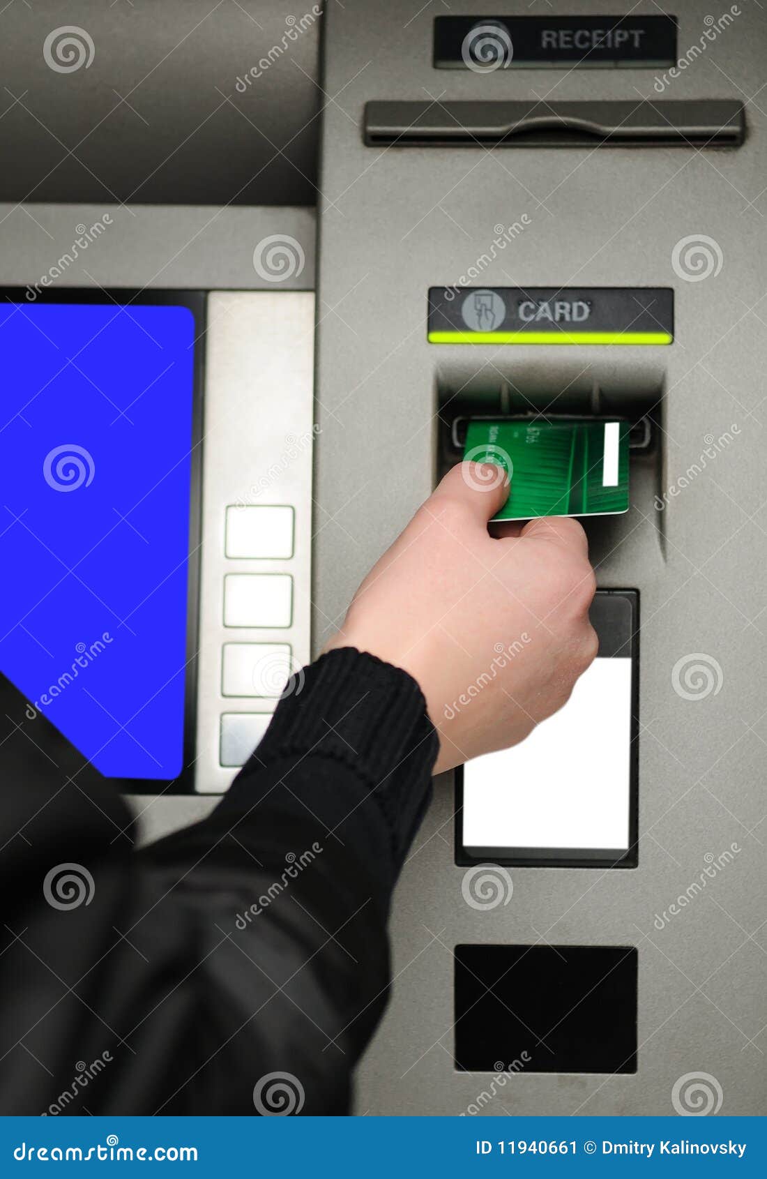Inserting Plastic Card Visa into ATM Stock Image - Image of currency ...