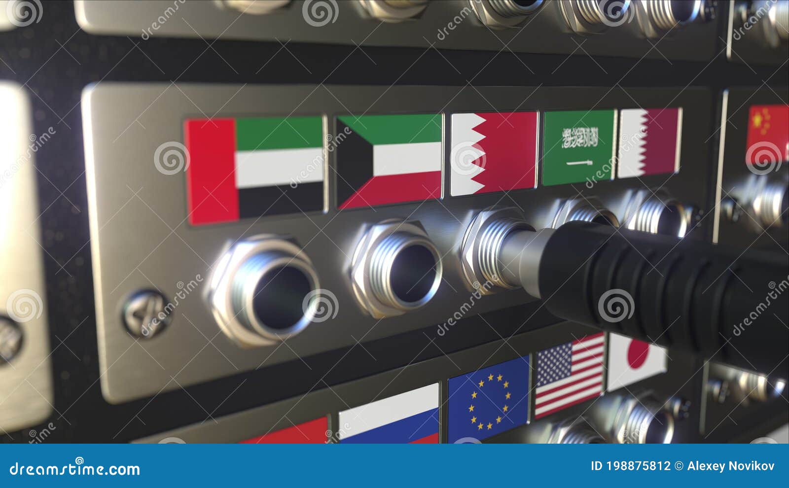 Inserting Connector into a Socket with Flag of Bahrain. Translation or ...