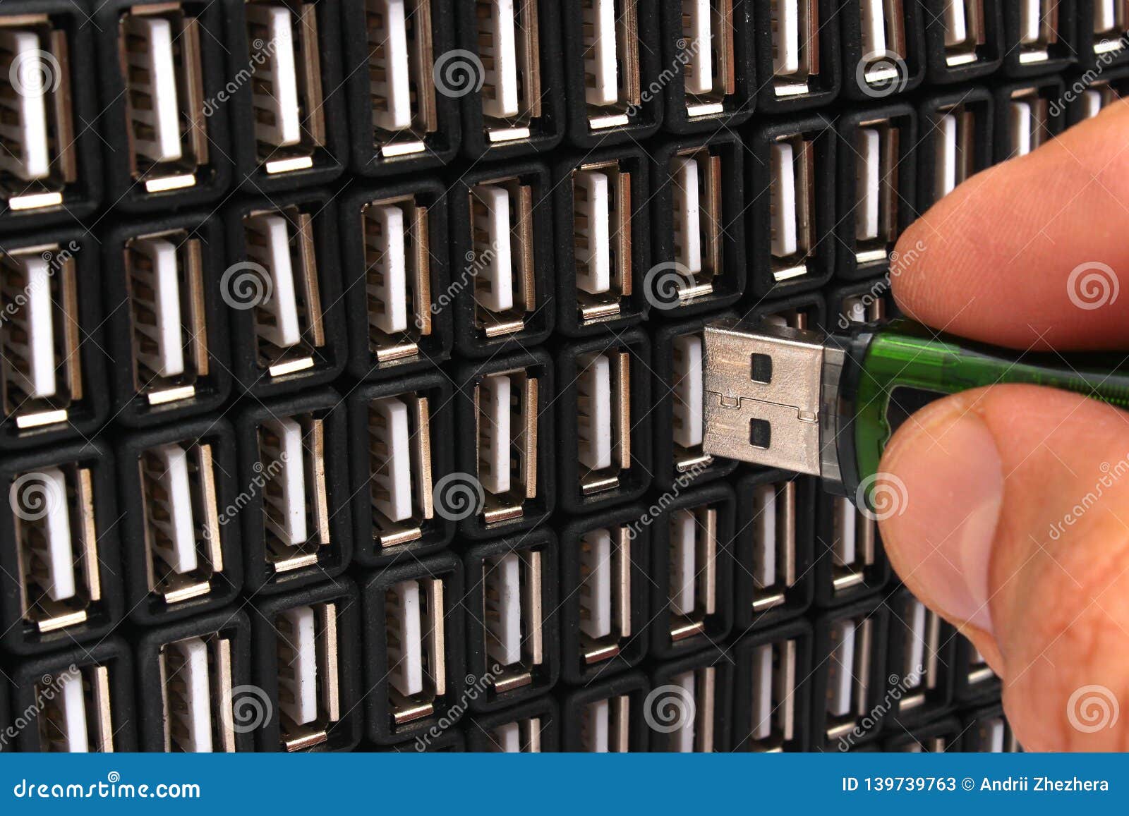 Hand Inserting USB Flash Drive in One of Many Sockets Stock Image ...